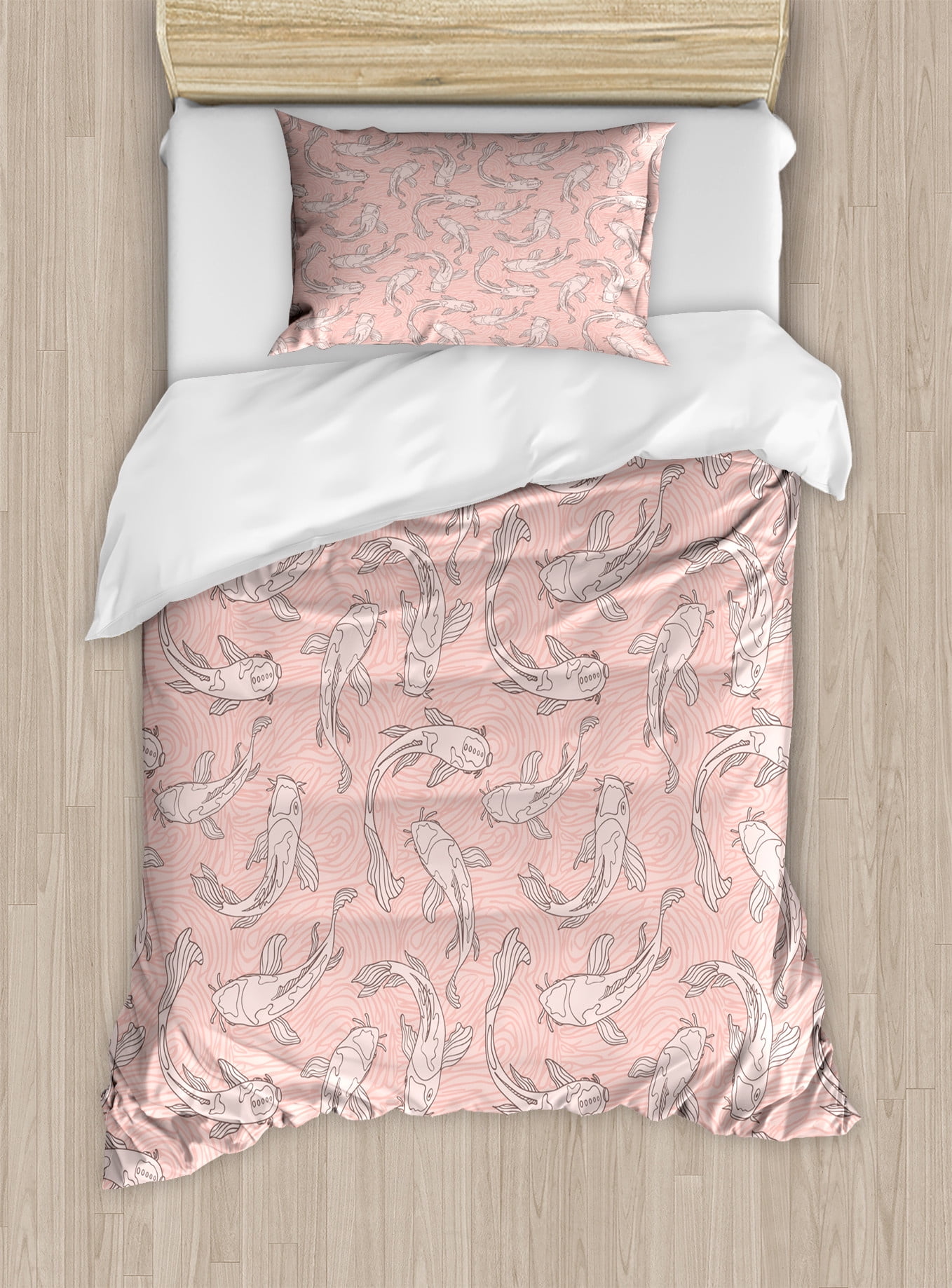 Koi Fish Duvet Cover Set, Repetitive Luck Symbol Motifs Swimming ...