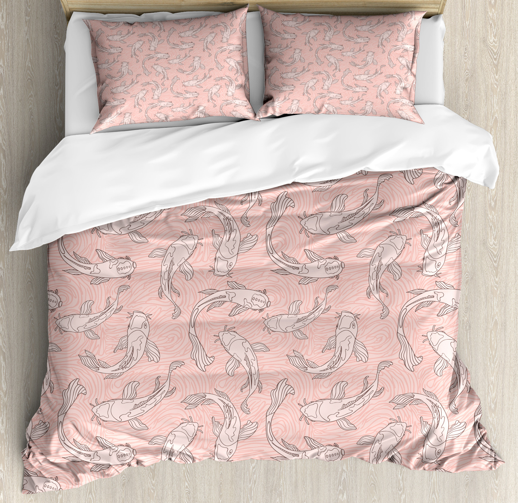 Koi Fish Duvet Cover Set, Repetitive Luck Symbol Motifs Swimming ...