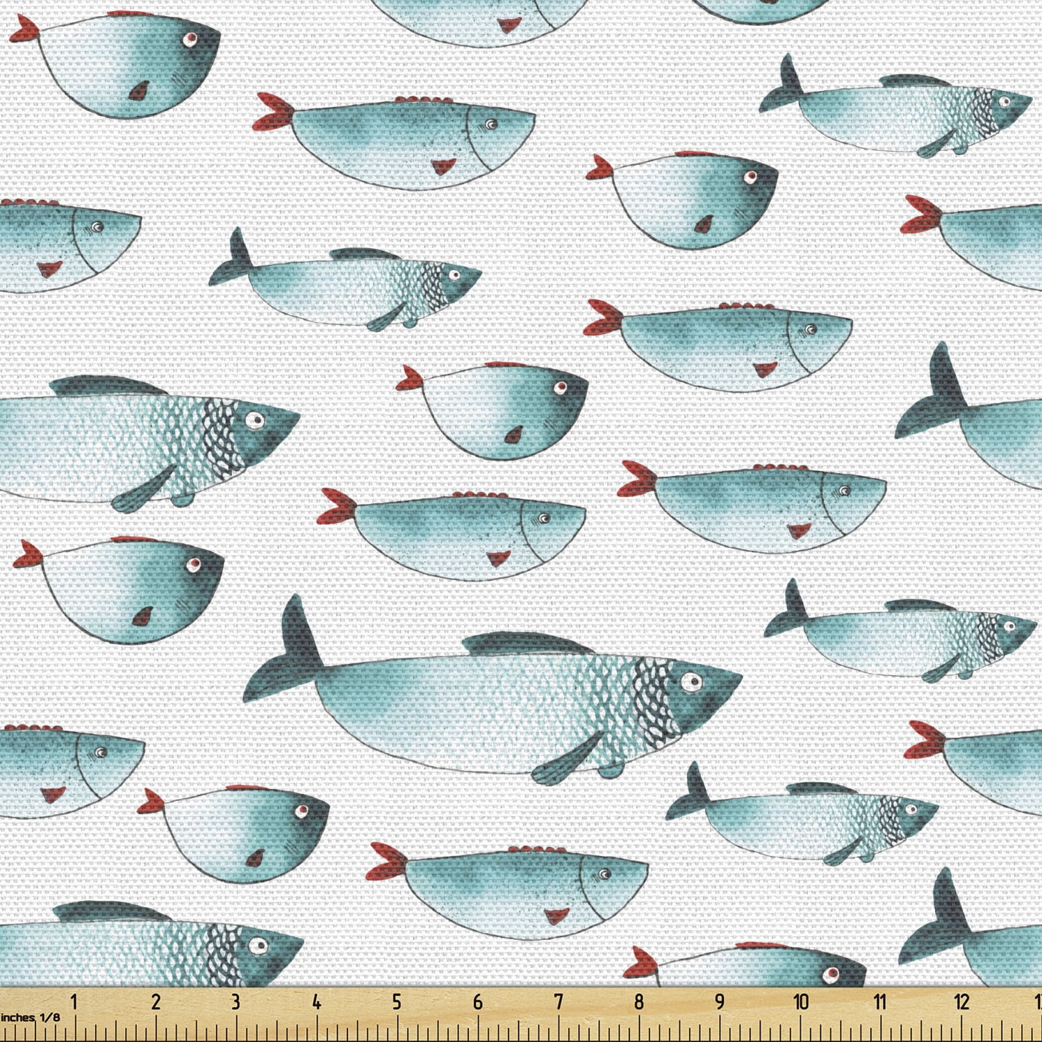 Ambesonne Fish Fabric by the Yard Upholstery, Watercolor Marine Animal ...
