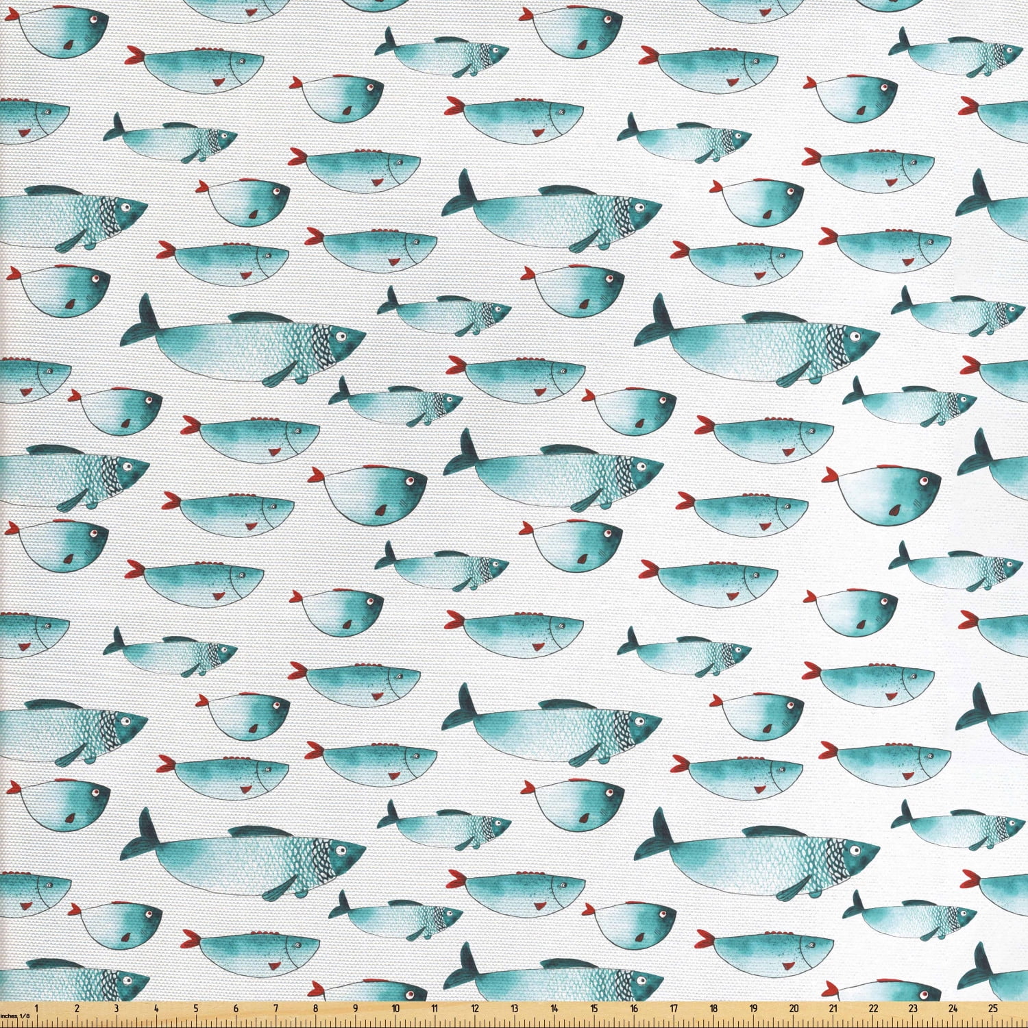 Ambesonne Fish Fabric by the Yard Upholstery, Watercolor Marine Animal ...