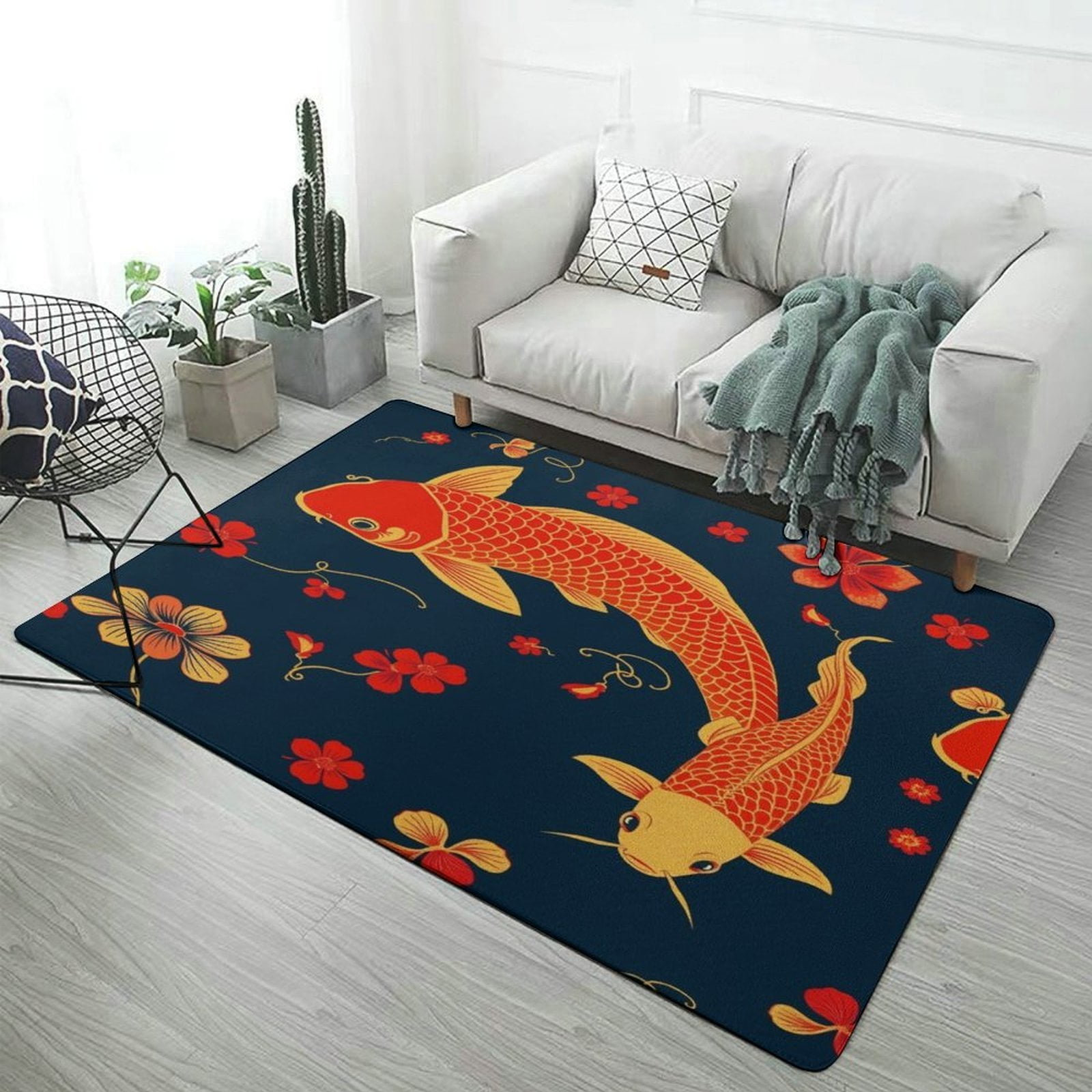 Koi Fish Floral Art Carpet Large Size Living Room American Style Rugs ...