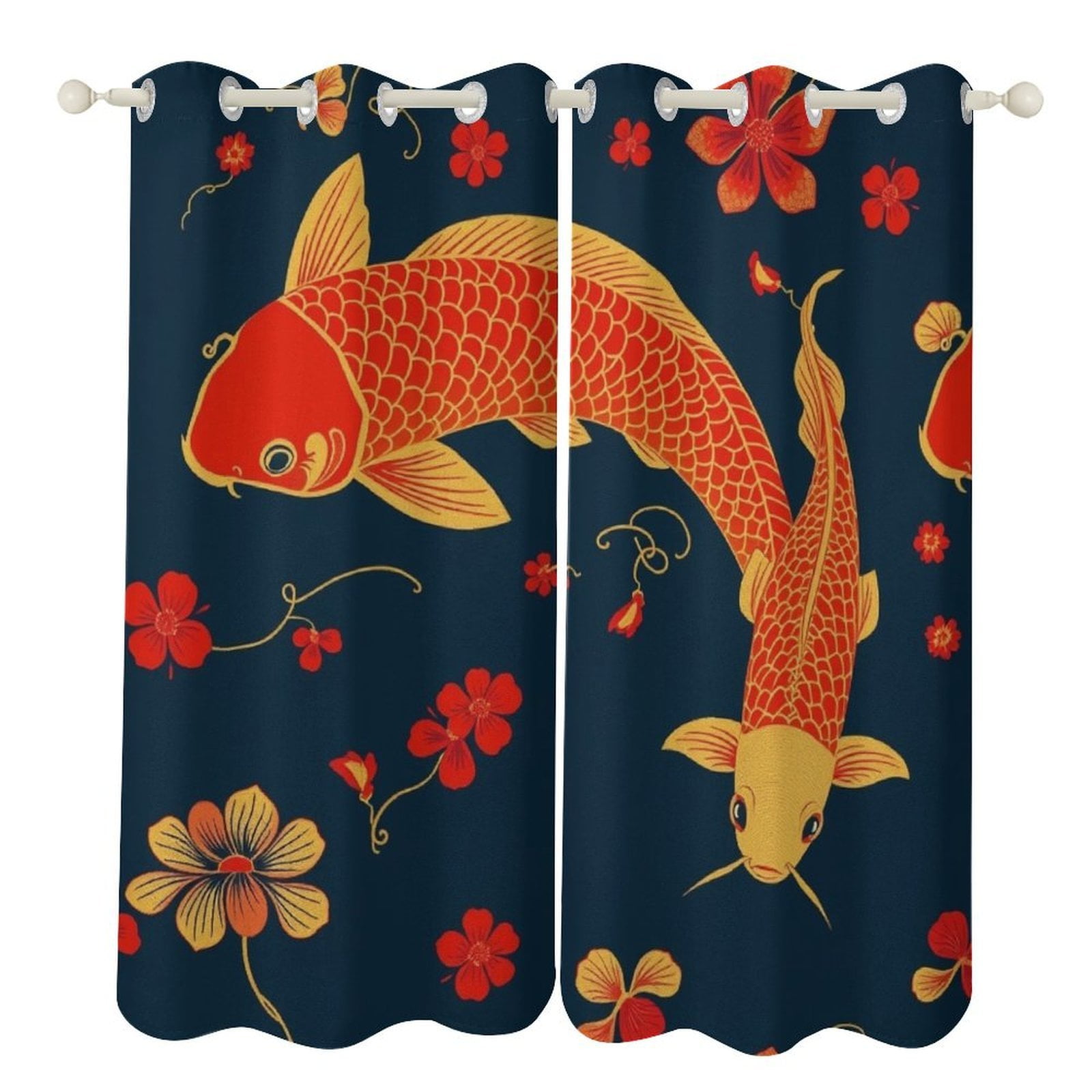 Koi Fish Floral Art Curtains Outdoor Decor Curtain Panels With Grommets ...