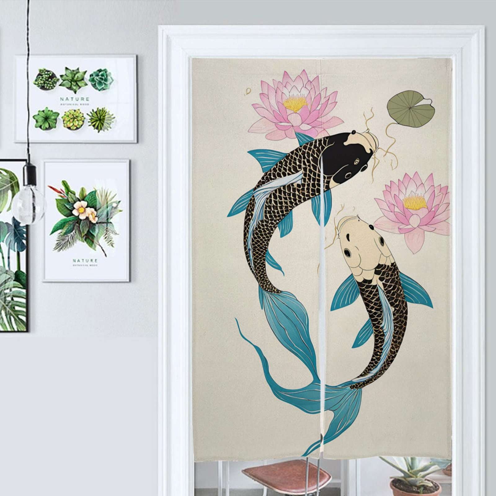 Koi Fish Floral Art Door Curtain Nordic Living Room DoorCurtain Porch ...