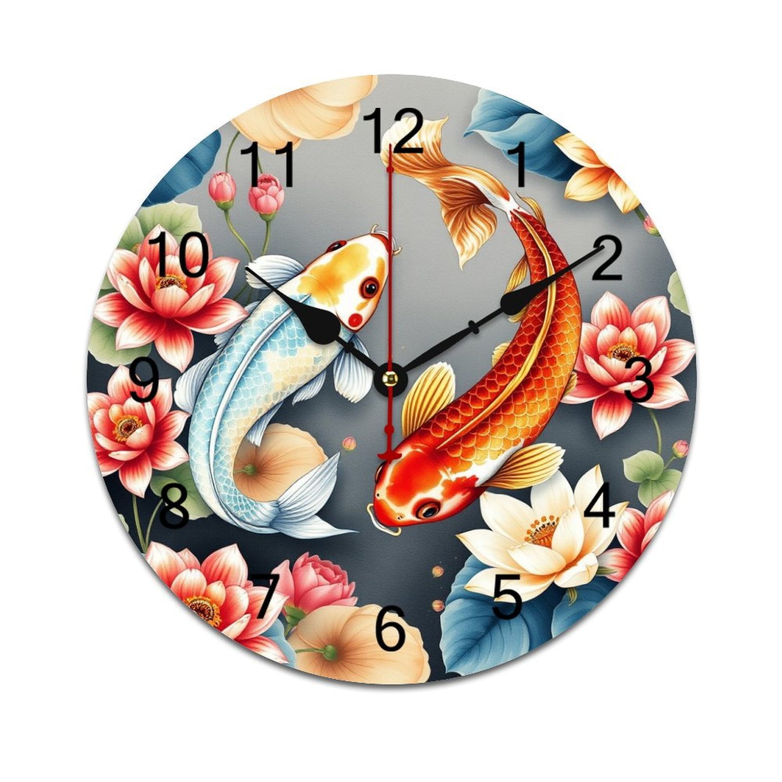 Koi Fish Flowers Art Clocks Wall Home Decoration Teen Room Bedroom ...