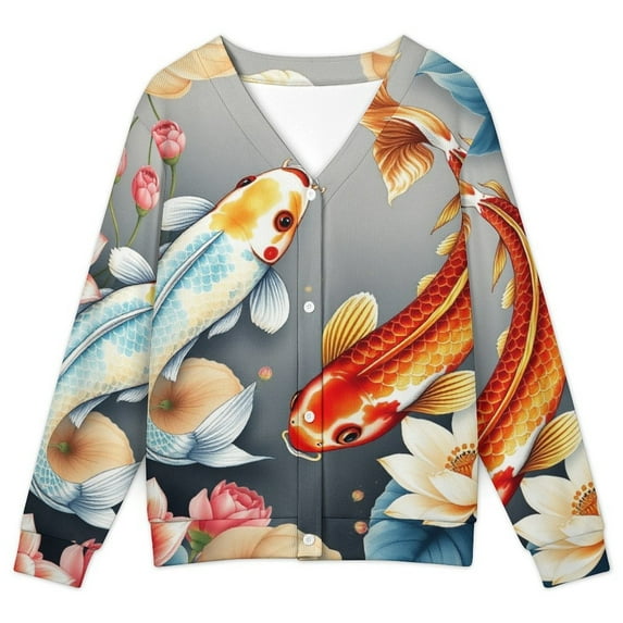 Koi Fish Flowers Art Sweater Autumn Winter Women's Outerwear - Walmart.com