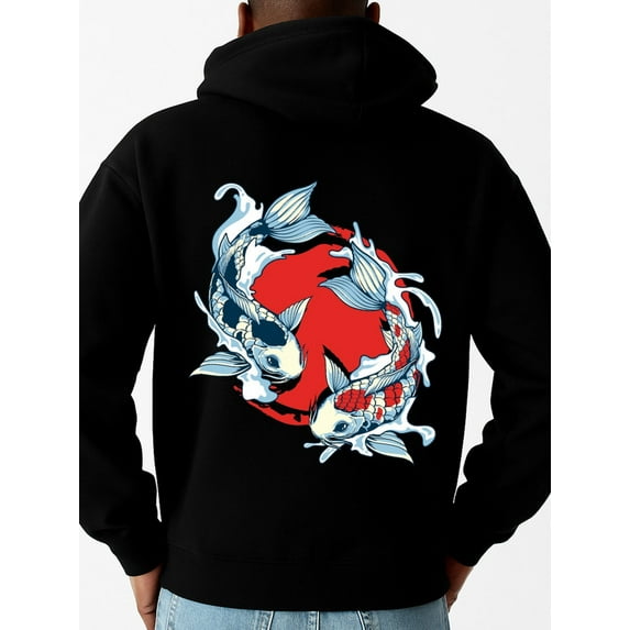 Koi Fish Hoodie hoodies & sweatshirt carp men polyester black Soft ...