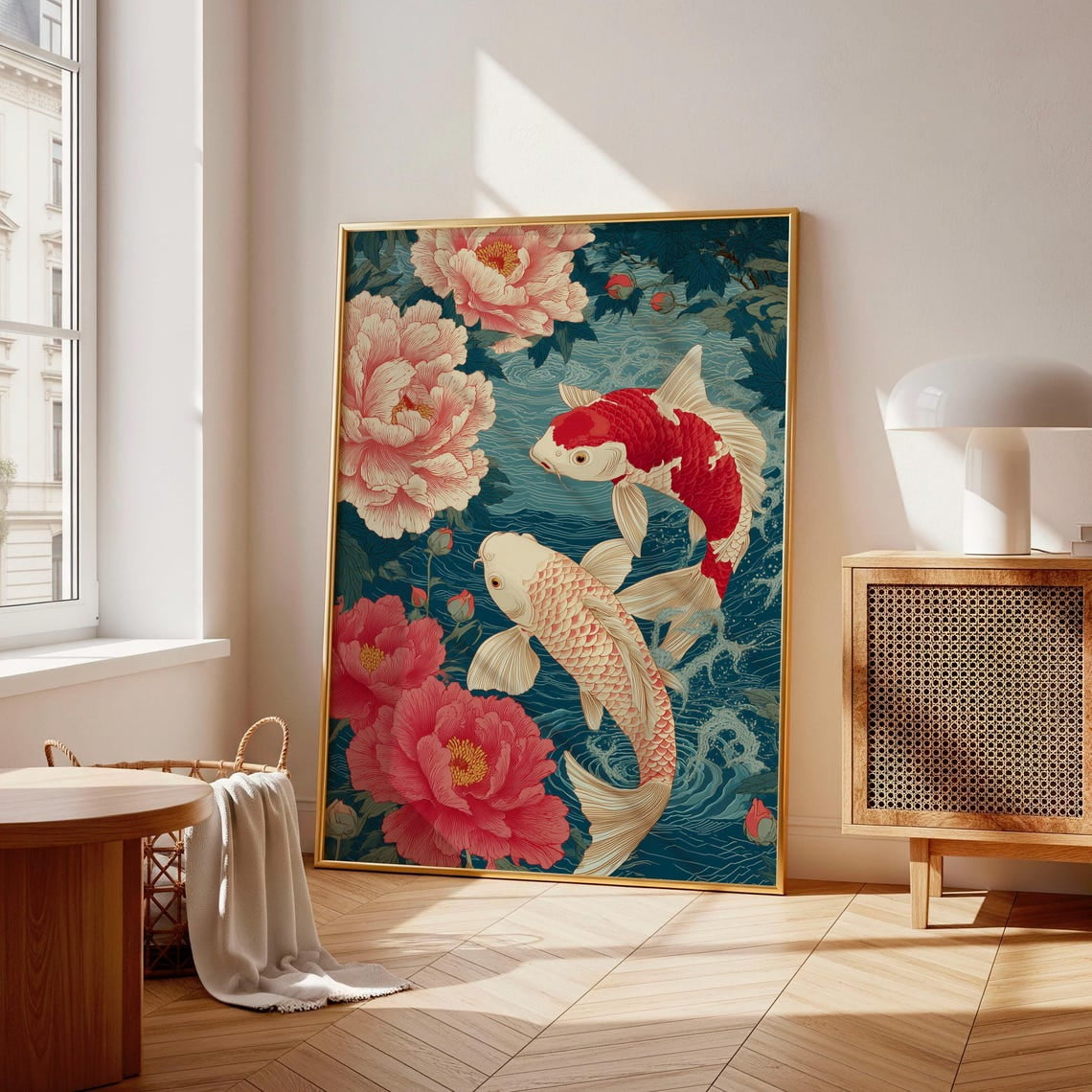 Koi Fish In A Pond Wall Art, Elegant Japanese-Inspired Poster, Colorful ...