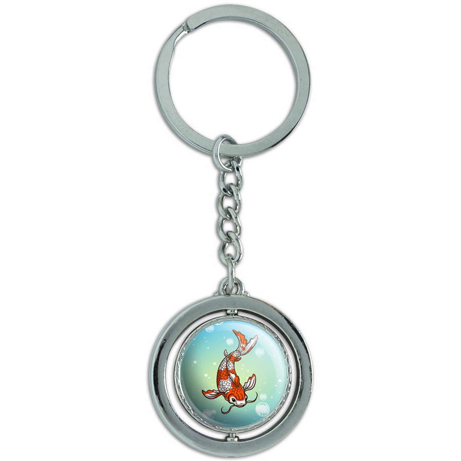 Koi Fish Japanese Chinese Spinning Round Metal Key Chain Keychain Ring ...