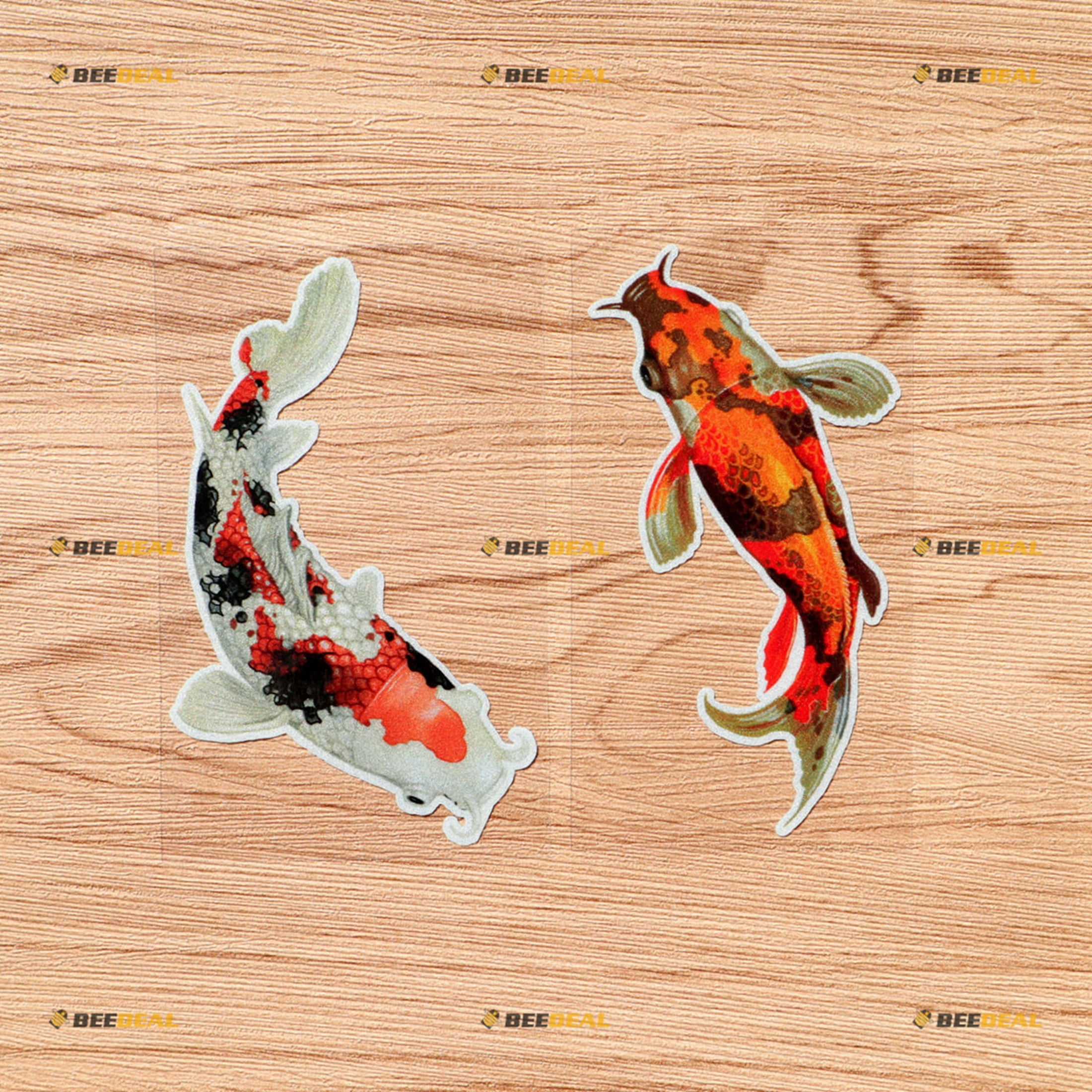 Koi Fish Japanese Colorful Vinyl Decal Sticker - 2 Fishes Reflective, 4 ...