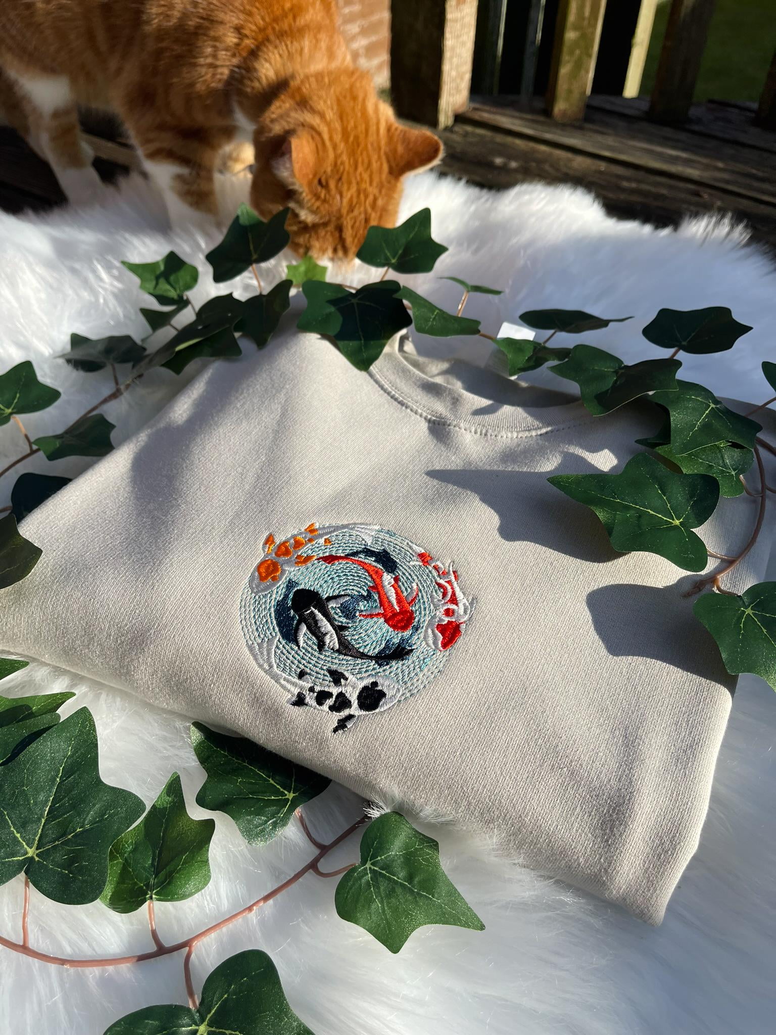 Koi Fish Japanese Embroidered Sweatshirt Hoodie Cottagecore Fishing ...