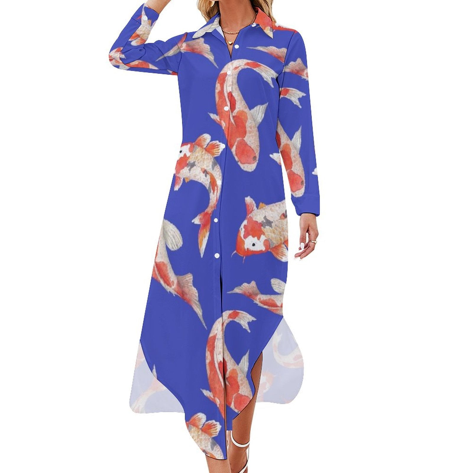 Koi Fish Long Sleeved Shirt Dress summer dress daily cute dress ...