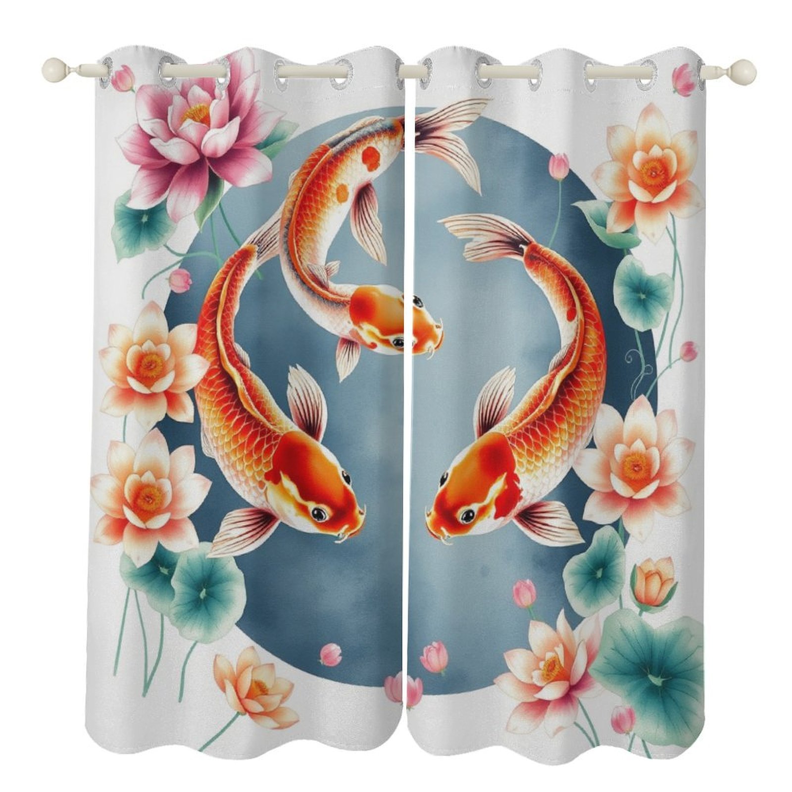 Koi Fish Lotus Flowers Blackout Window Curtains for Bedroom Living Room ...