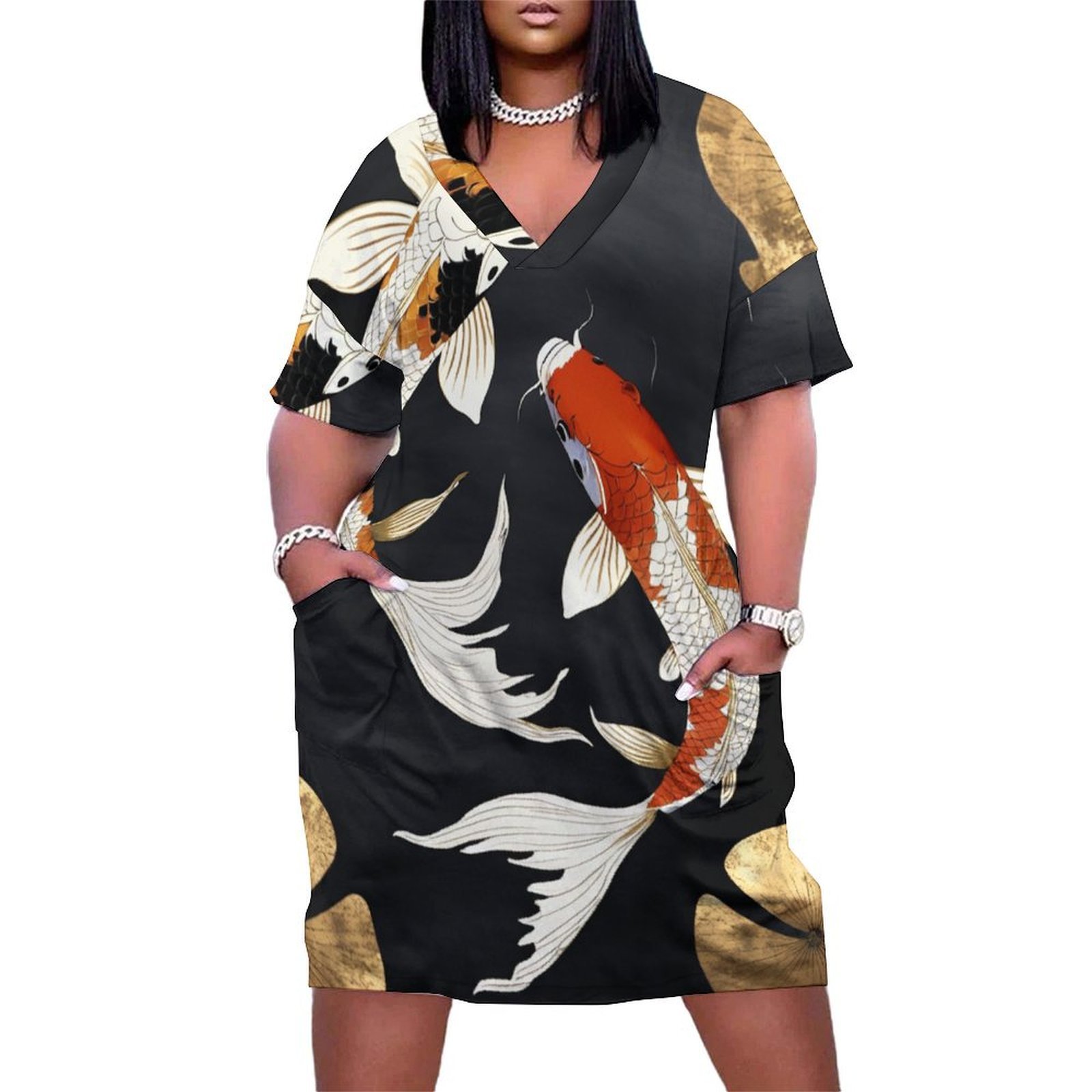 Koi Fish Lotus Pond Art Loose Pocket Dress Dresses Summer Summer ...