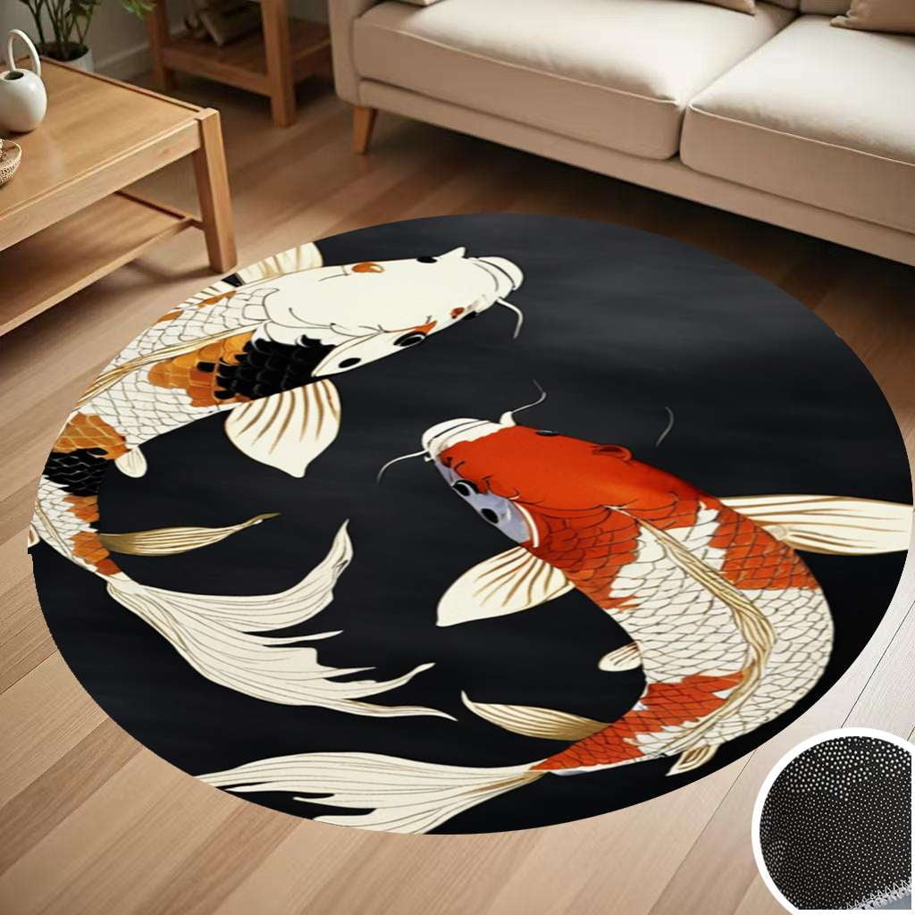 Koi Fish Lotus Pond Art Round Carpet Living Room Bedroom Home ...