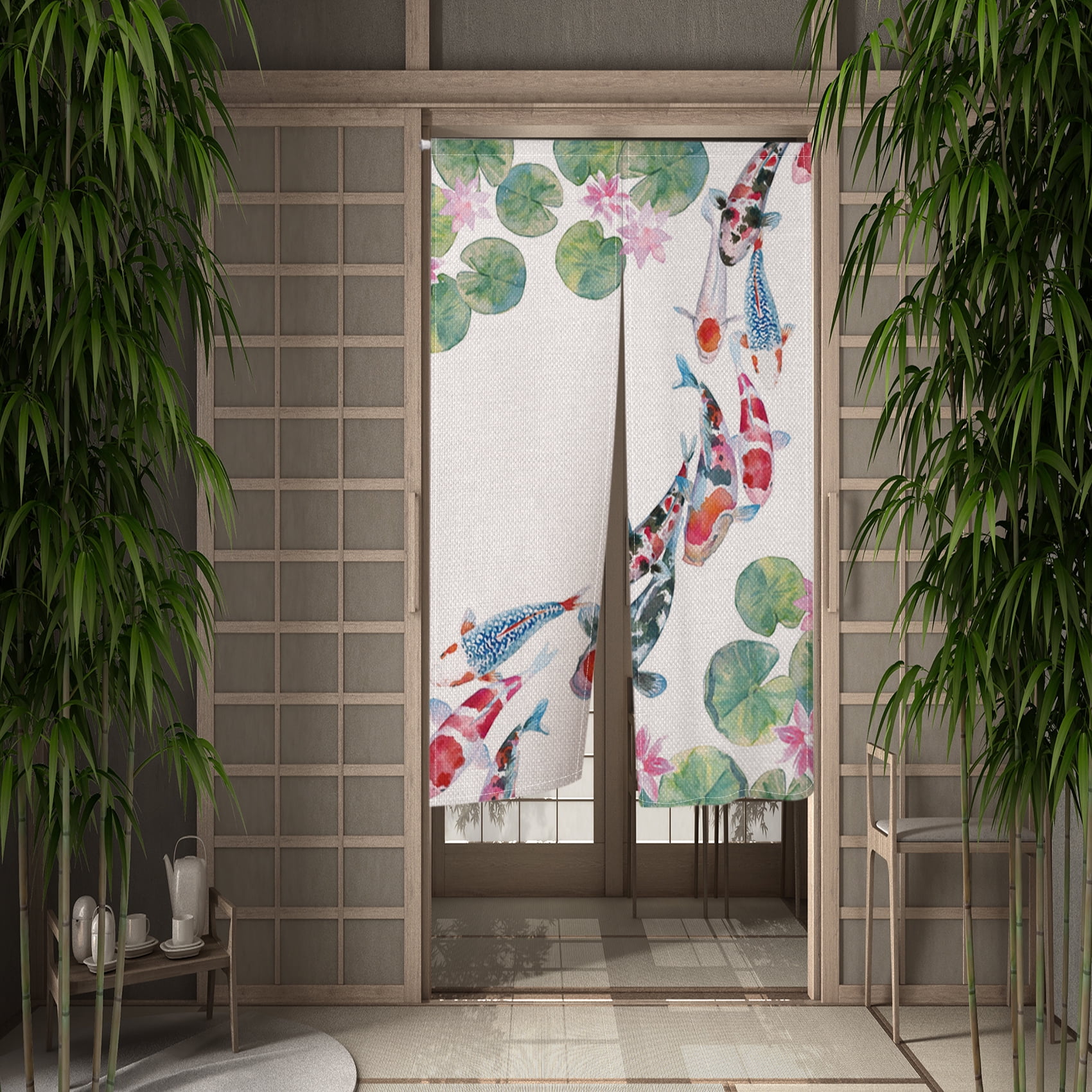 Koi Fish Noren Doorway Curtain,Spring Lotus Tapestry for Wall Hanging ...