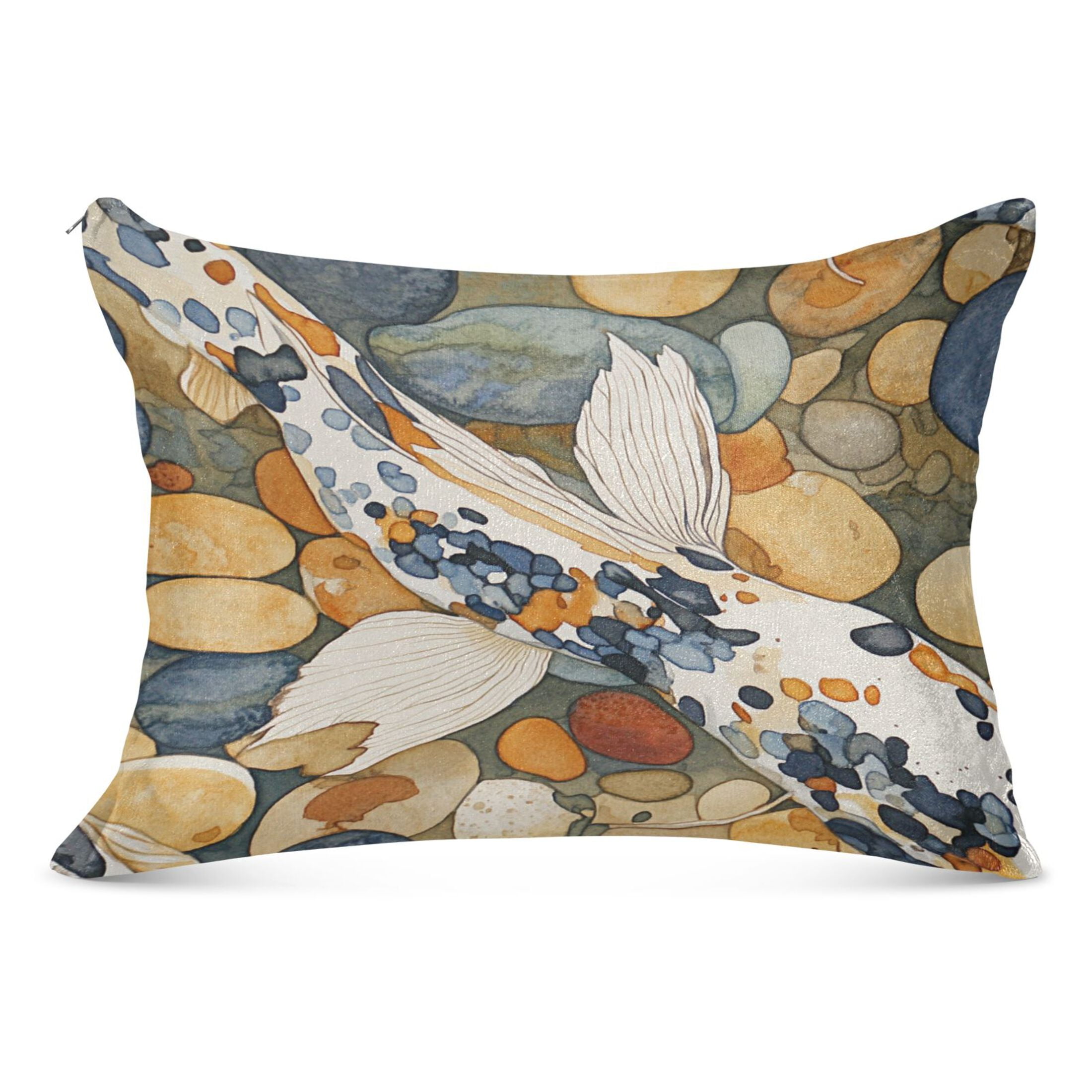 Koi Fish Pattern Soft Plush Pillow Cover, Zippered Design, Comfortable ...