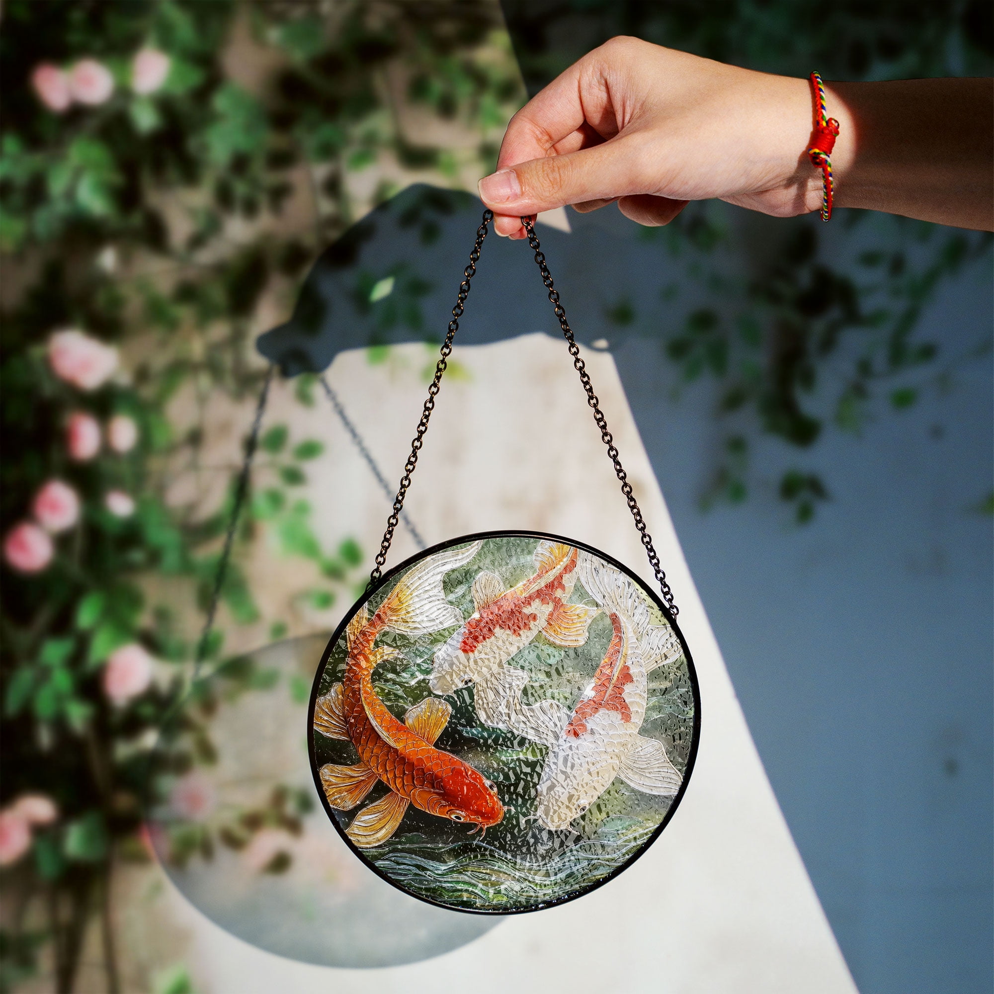 Koi Fish in Pond Stained Glass Window Hanging - Handmade Sun Catcher ...