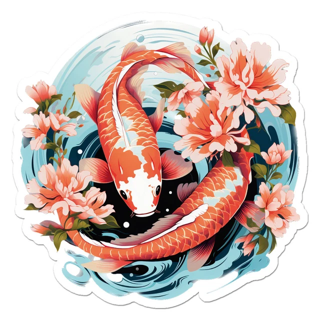 Koi Fish Pond Sticker Phone Decal Water Bottle Stickers Car Decals ...