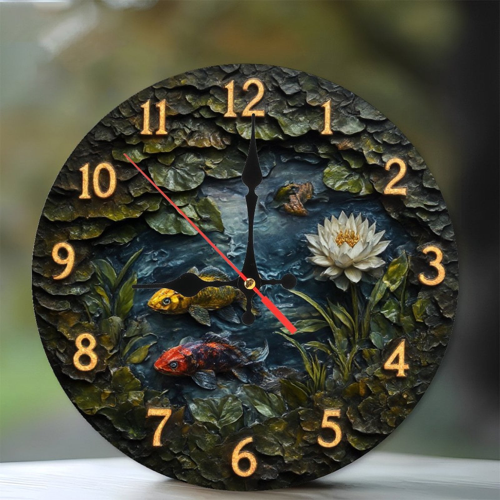 Koi Fish Pond Wall Clock Resin Art Decor Home Decor 10-Inch Silent ...