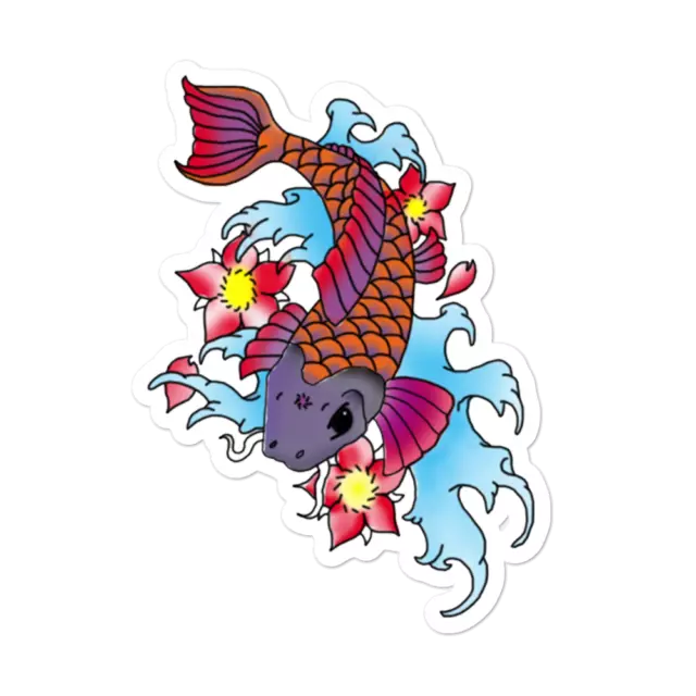 Koi Fish Rainbow Floral Sticker Tattoo Phone Decal Water Bottle ...