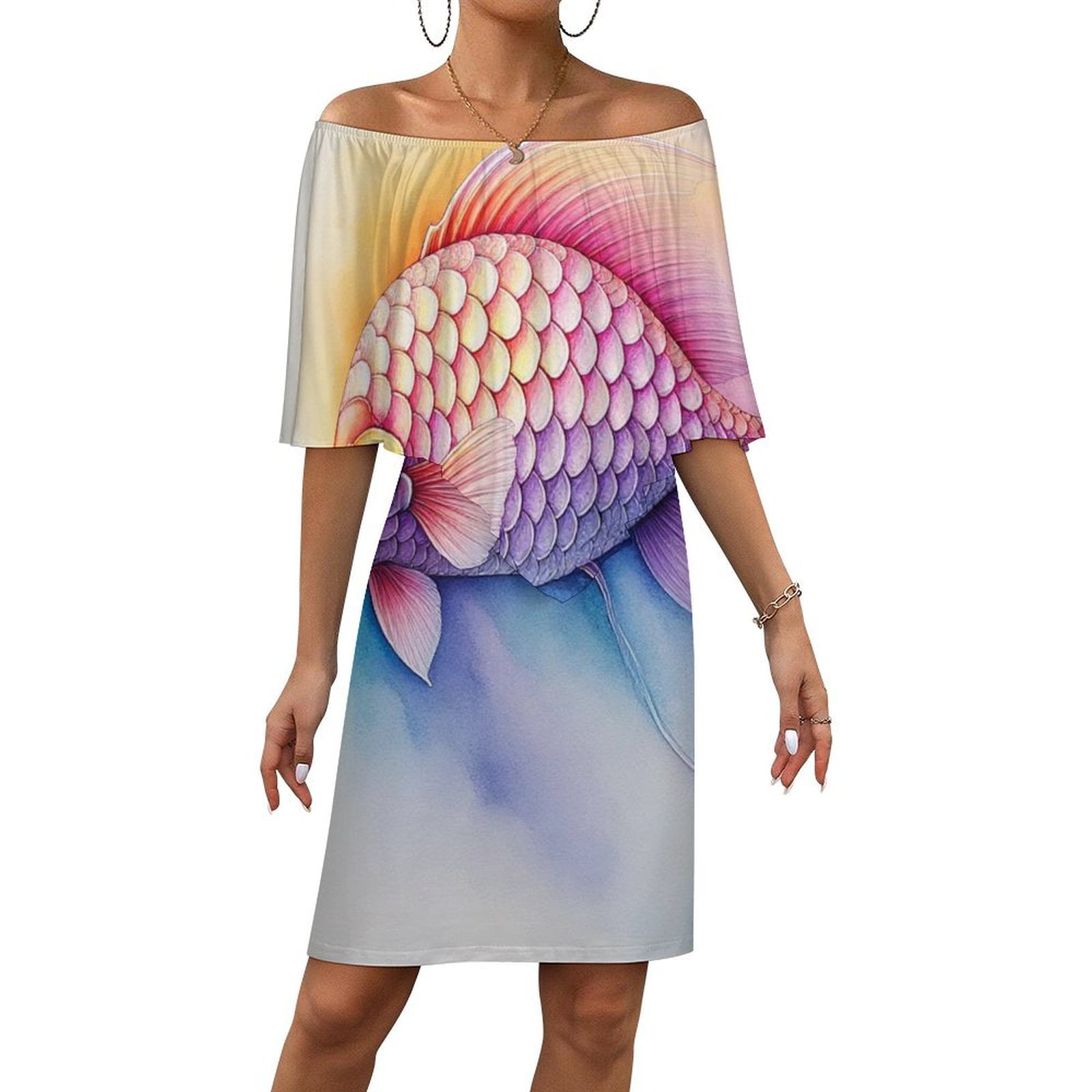 Koi Fish Red Women's Off The Shoulder Ruffles Summer Wedding Guest ...