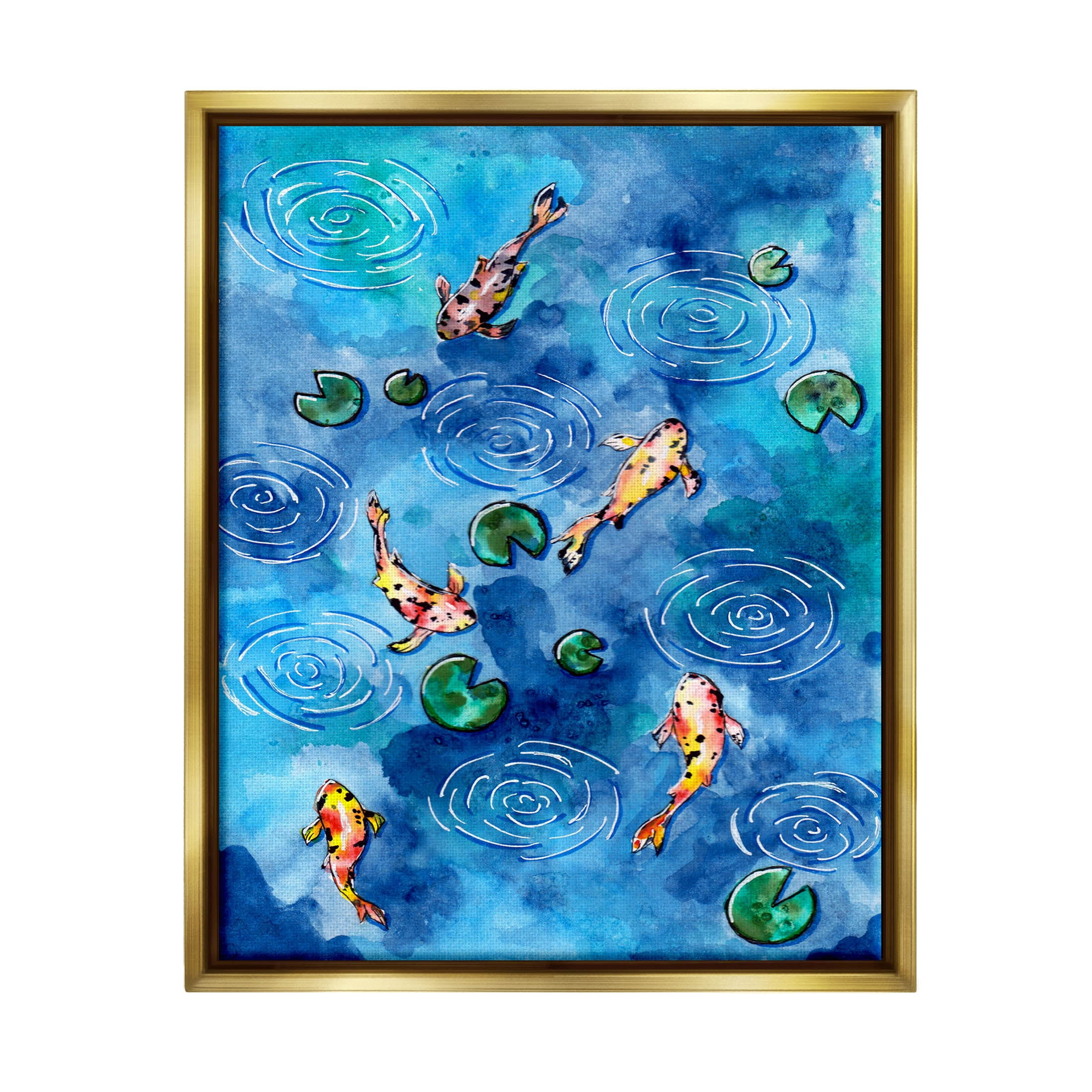 Stupell Industries Koi Fish Ripples Pond Lilies Painting - Framed Art ...