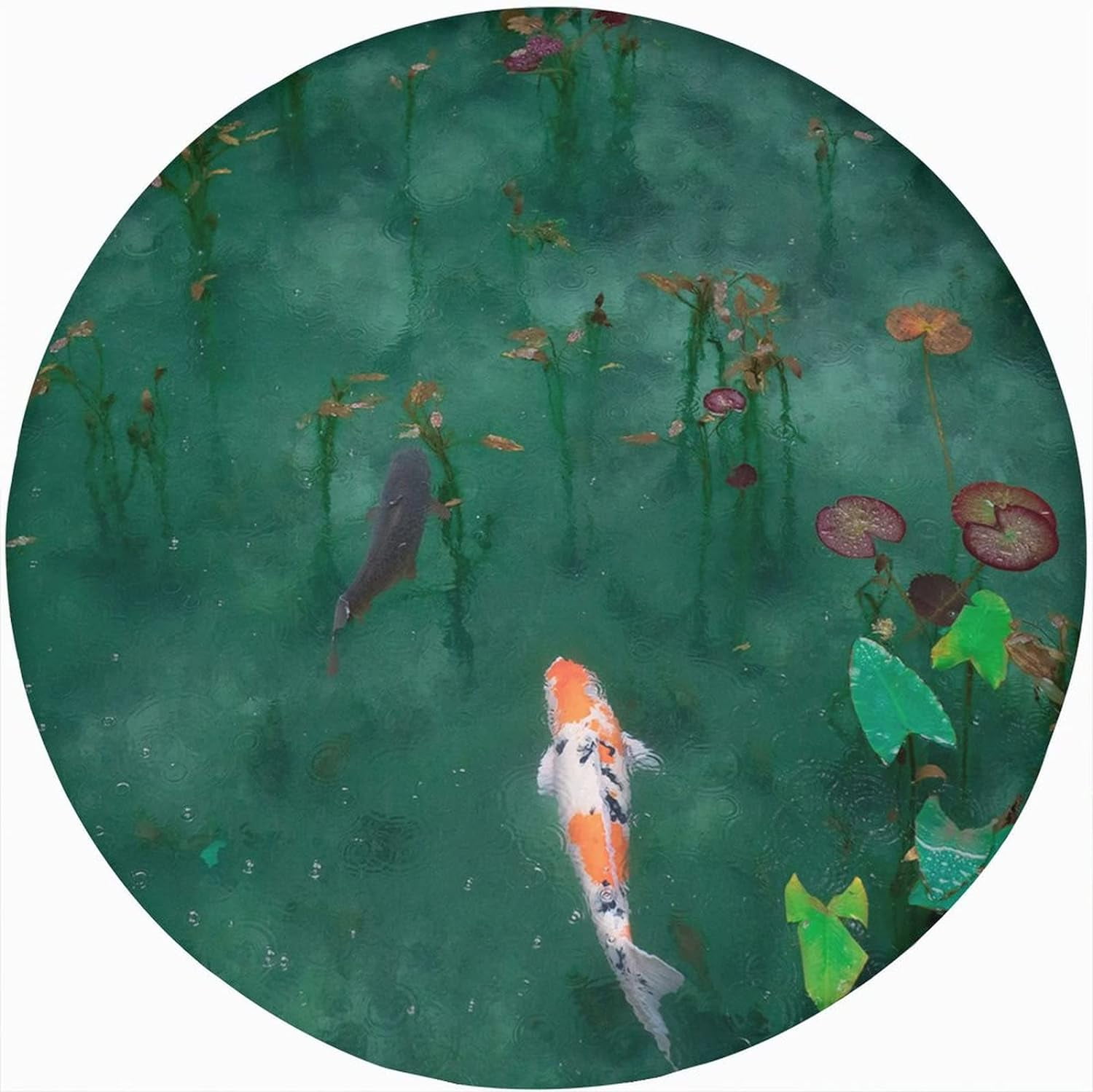 Koi Fish Round Fitted Tablecloth Rainy Day Breathing Koi Print Elastic ...