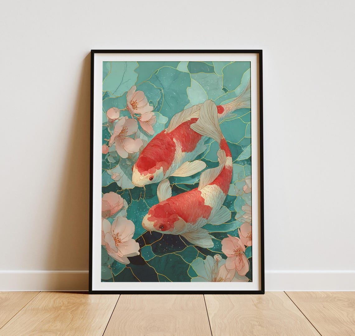 Koi Fish Sakura Wall Art Home Decor #1895, 24x36 UNFRAMED - Walmart.com