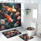 Koi Fish Shower Curtain Set Watercolor Flower Water Asian Decor Style ...