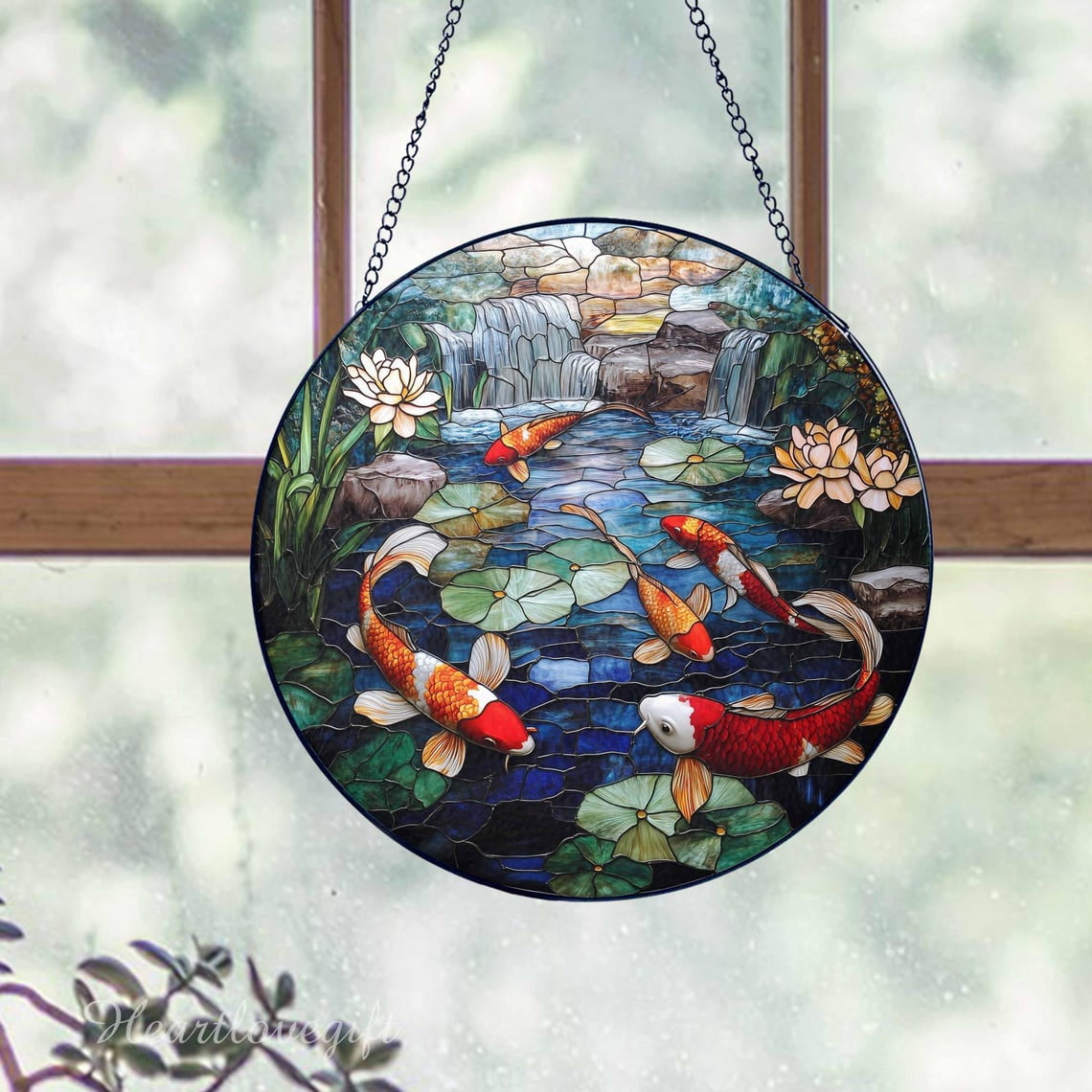 Koi Fish Stained Glass Suncatcher, Koi Fish Colorful Window Hanging ...