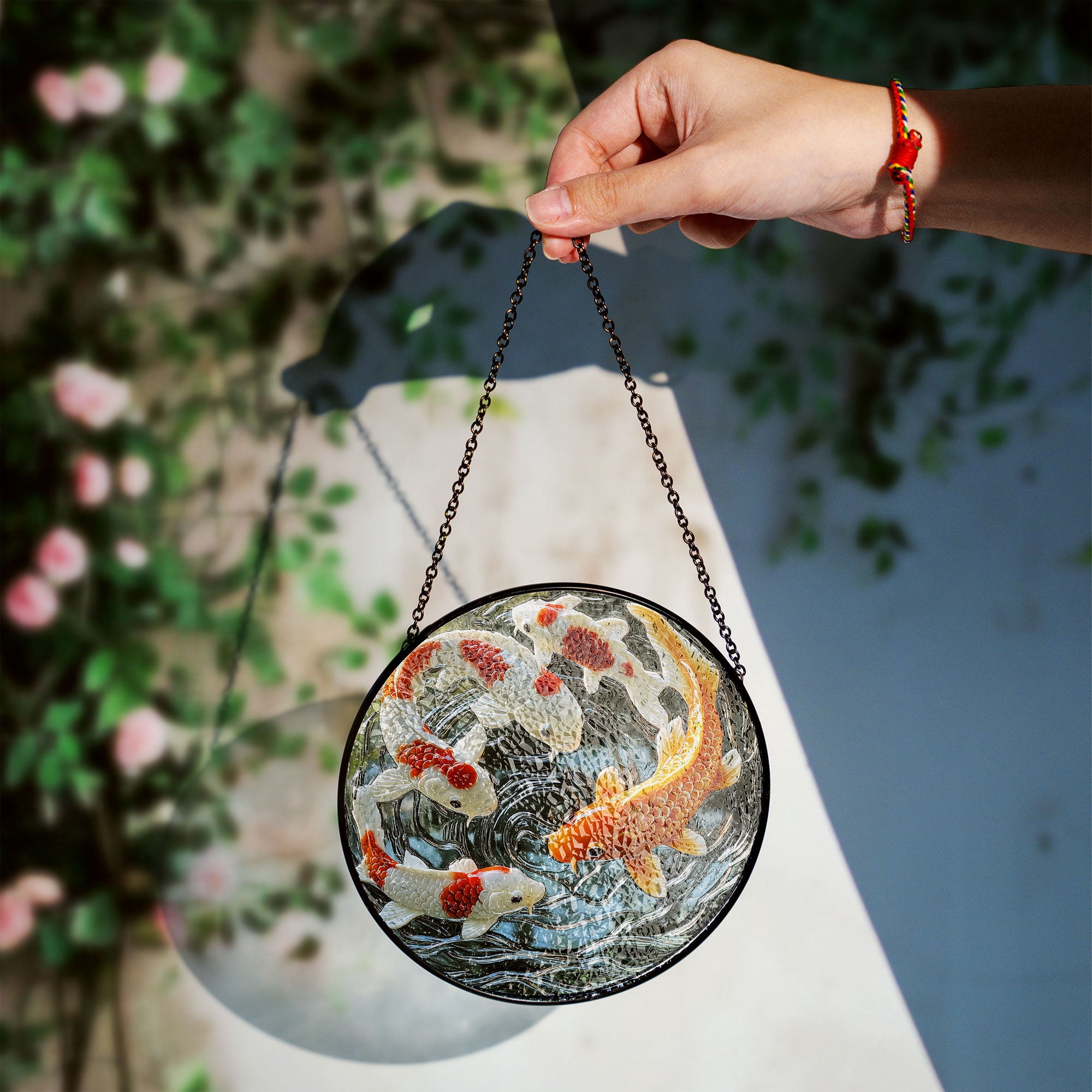 Koi Fish Stained Glass Window Hanging - Handmade Sun Catcher, Feng Shui ...