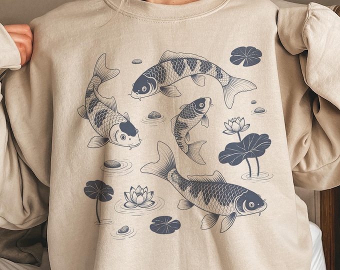 Koi Fish Sweatshirt, Aesthetic Japanese Sweatshirt, Cozy Crewneck ...
