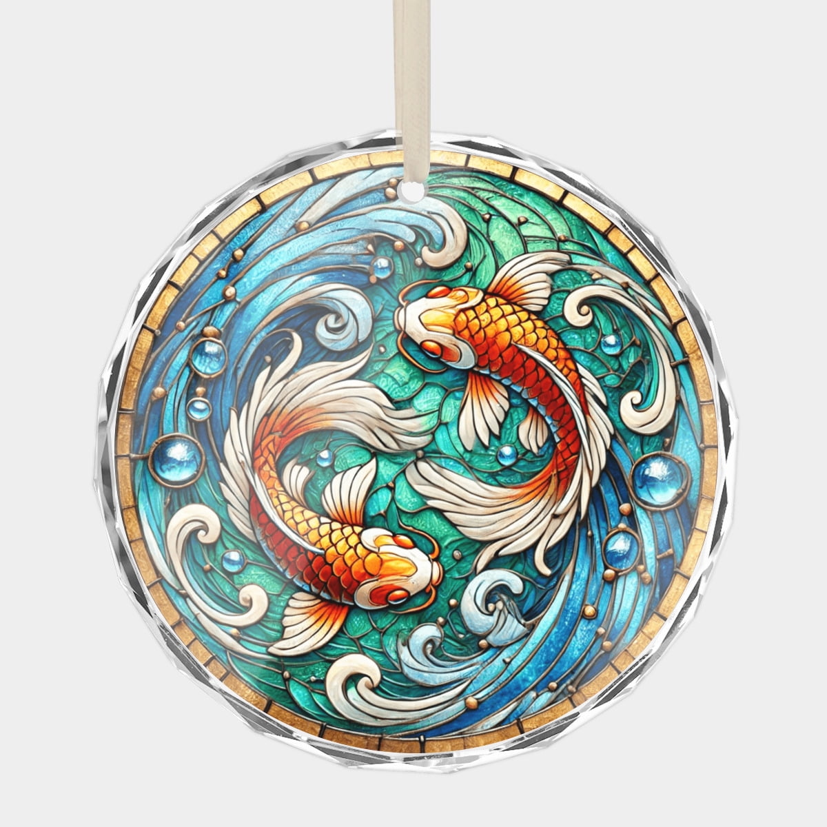 Koi Fish Swimming Zen Style Ocean Japanese Design Lovers Crystal Glass ...