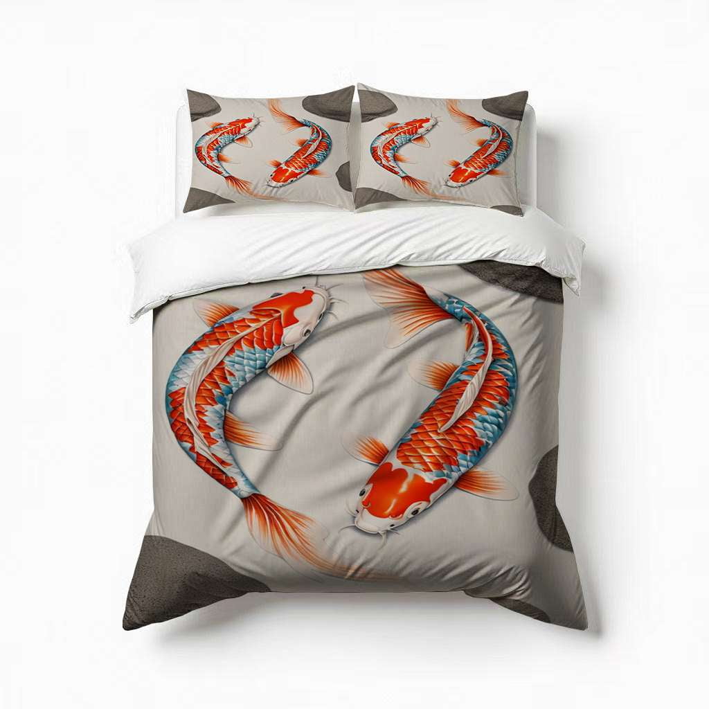 Koi Fish Tattoo Art Bedding Set 3 Pcs Soft Microfiber Quilt Cover For ...