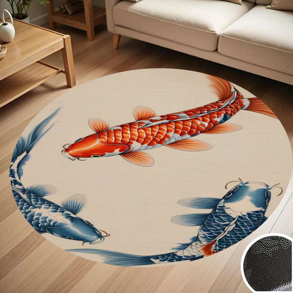 Koi Fish Tattoo Art Round Carpet Living Room Bedroom Home Decoration ...