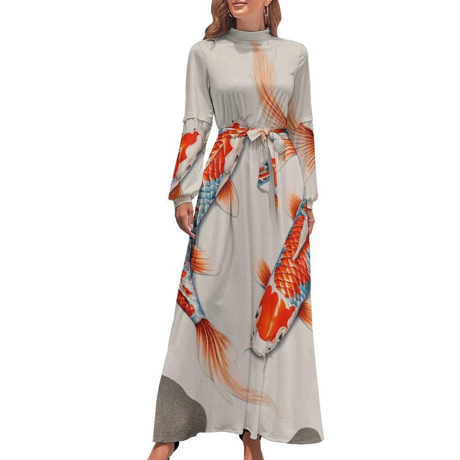 Koi Fish Tattoo Art Women's Long Dress Long Sleeves Dress Vintage ...