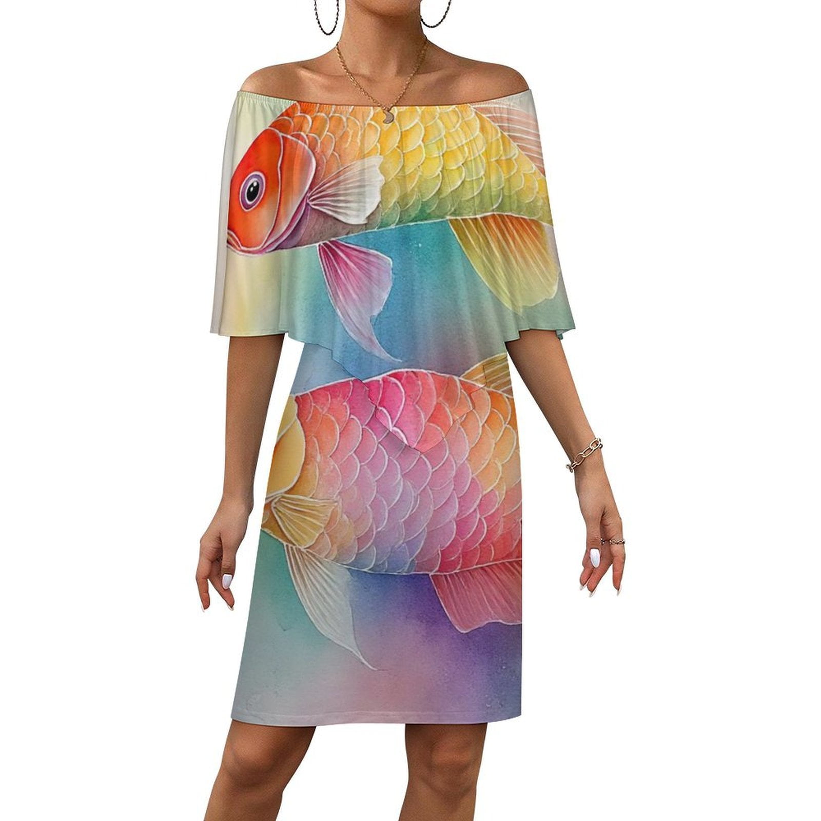 Koi Fish Women's Off The Shoulder Ruffles Summer Wedding Guest Loose ...