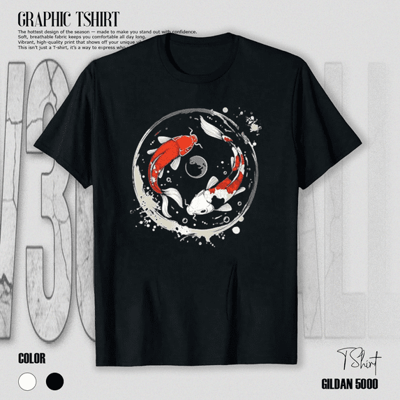 Koi Fish Yin Yang Japanese Pond Lover Asian Carp Zen Unisex T-Shirt, up ...