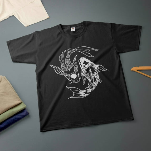 Koi Fish Yin Yang T-Shirt Ink Drawing Various Sizes & Colours Tee ...