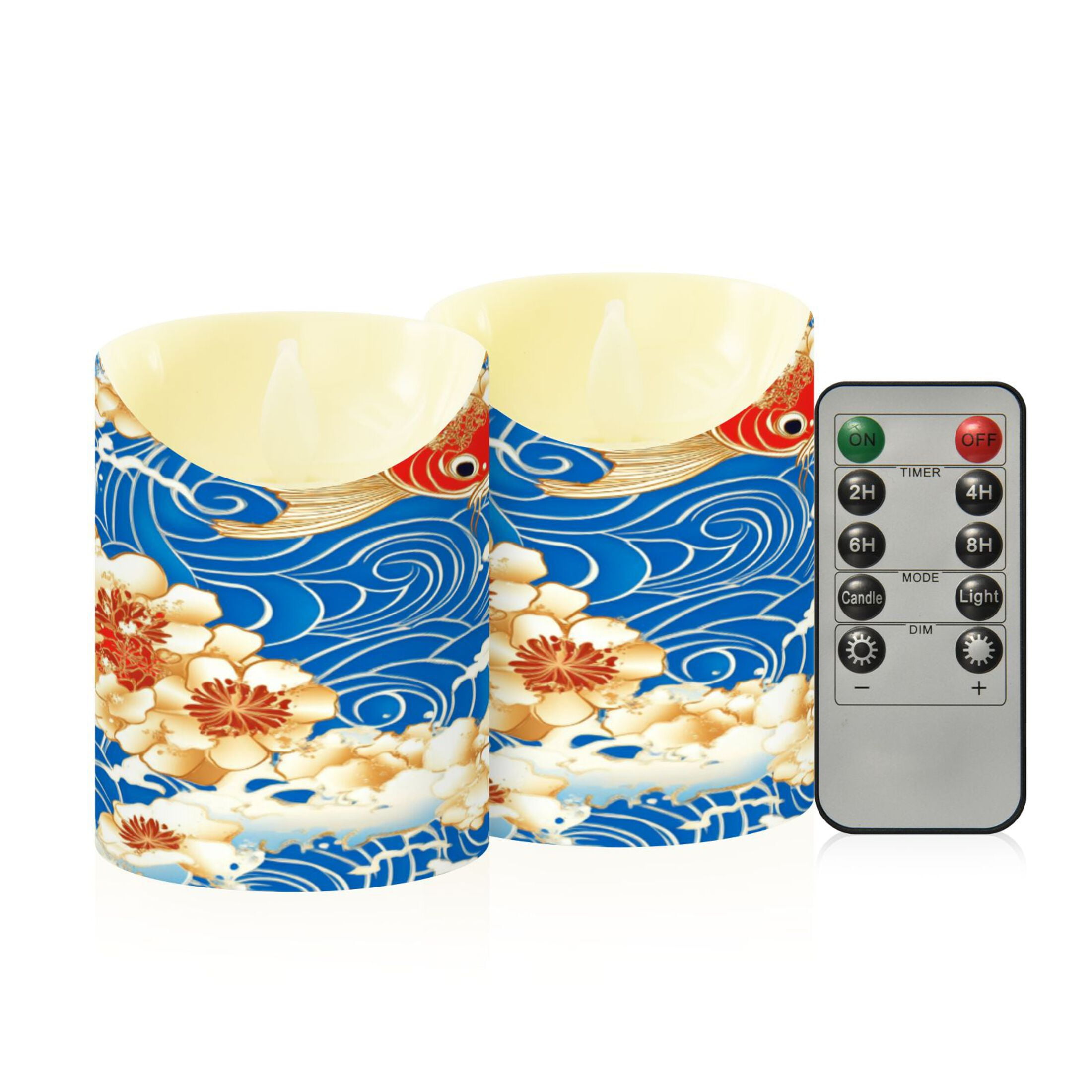 Koi Fish and Flowers Flameless Candles 2 PCS with Remote Realistic ...