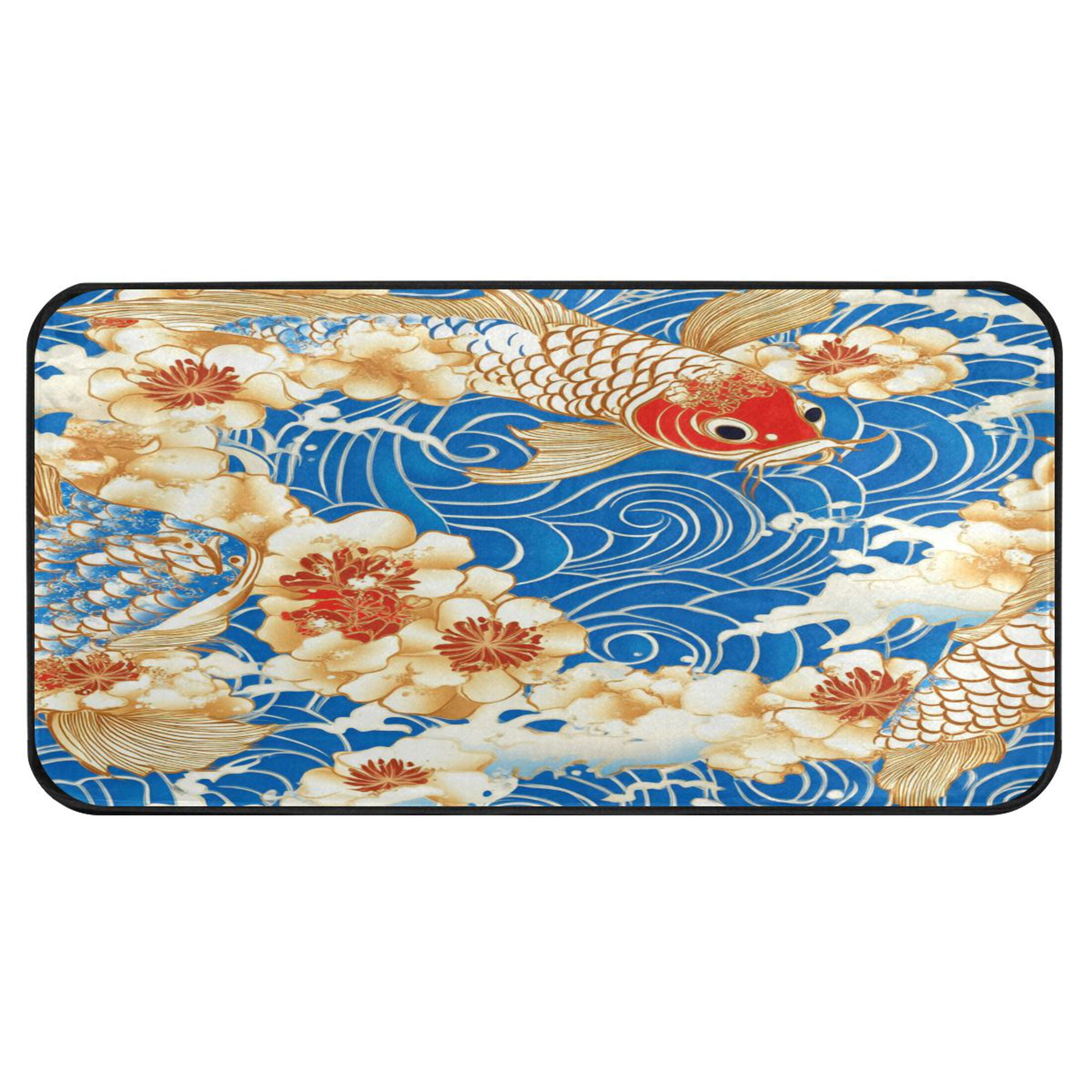 Koi Fish and Flowers Non Slip Long Door Mat 39''x20'' Soft, Absorbent ...