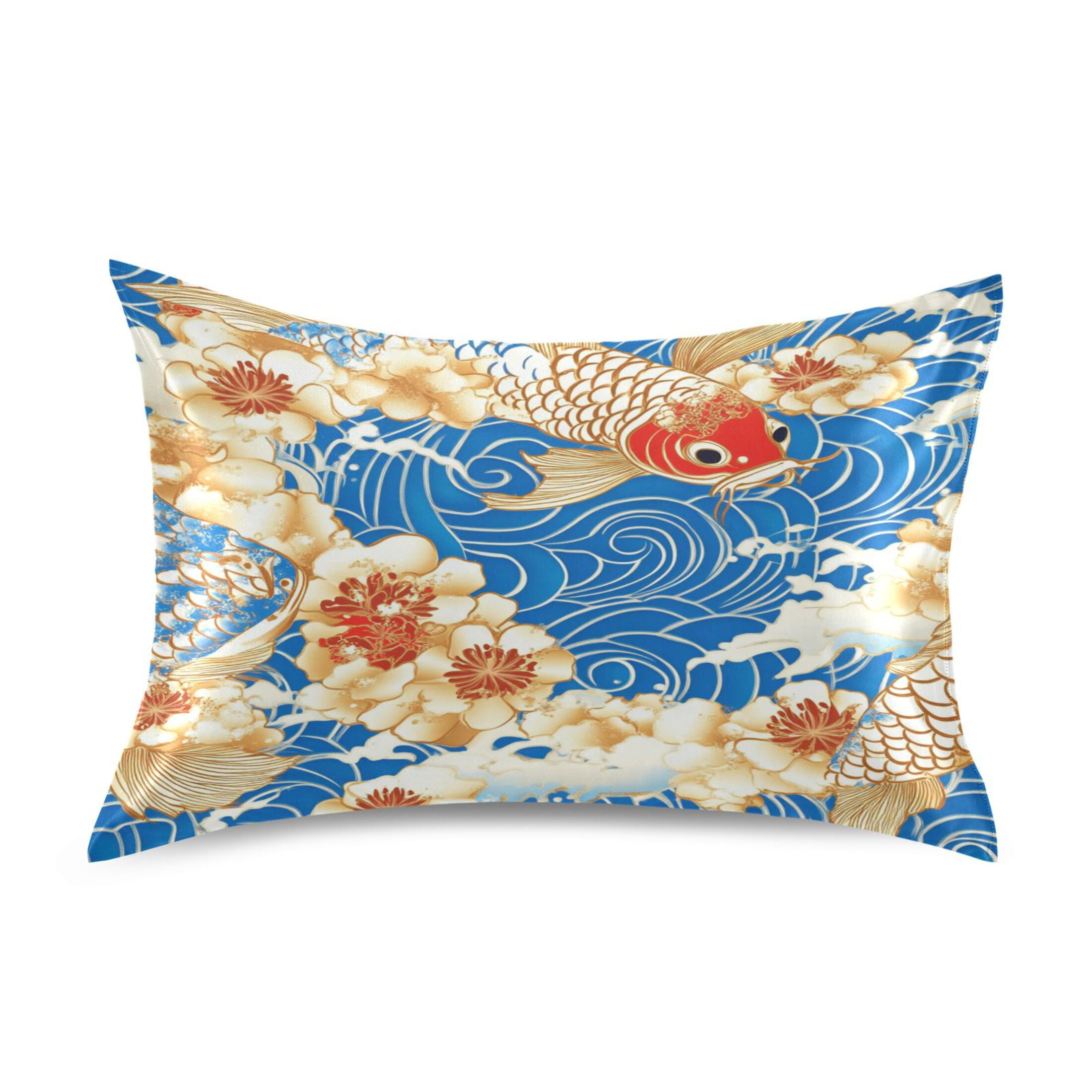 Koi Fish and Flowers Queen Size Pillowcase Silky Smooth Finish Anti ...
