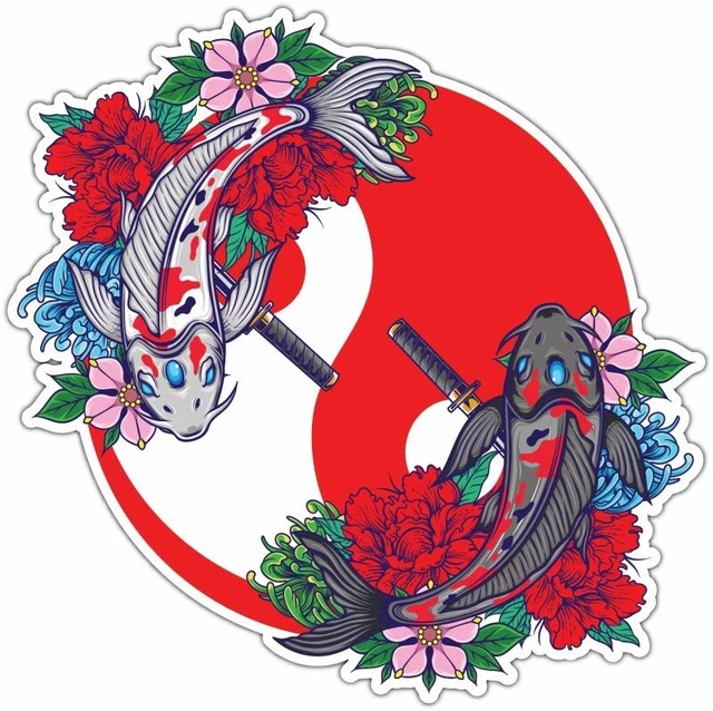 Koi Fishes Fish Red Ying Yang Pisces Car Window Stickerphone Decal ...