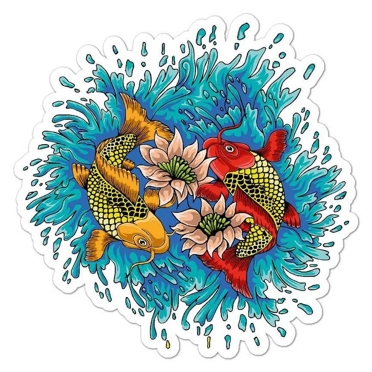 Koi Goldfish Pond Sticker Indoor Outdoor Phone Decal Water Bottle ...