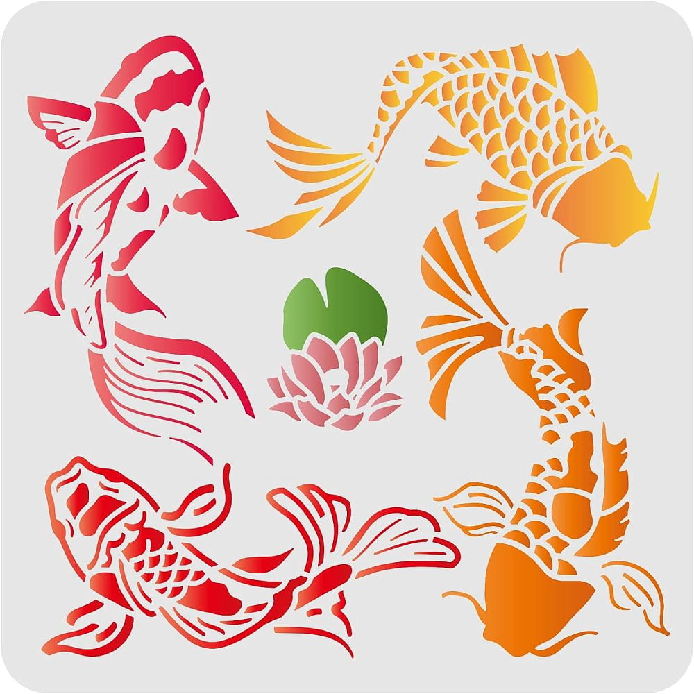 Koi Lotus DIY Stencils Wall Painting Stencil 30x30cm Carp Fish Drawing ...