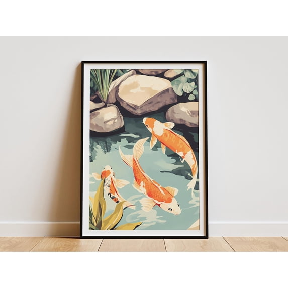 Koi Pond Poster Japanese Fish Art Print Asian Home Decor Serene Water ...