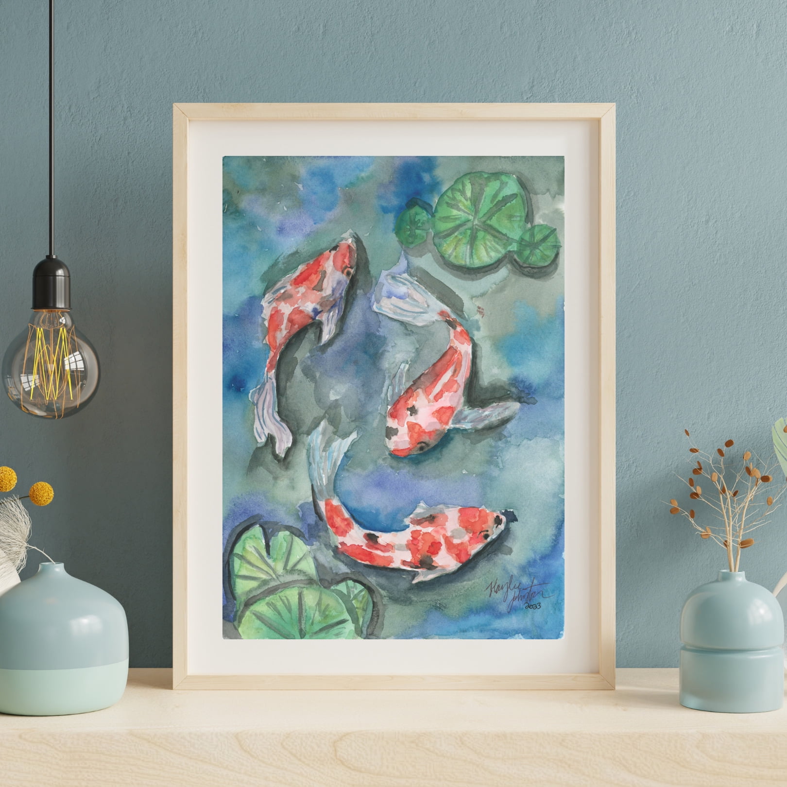 Koi Pond Wall Art, Colorful Print from Watercolor Painting, Original ...