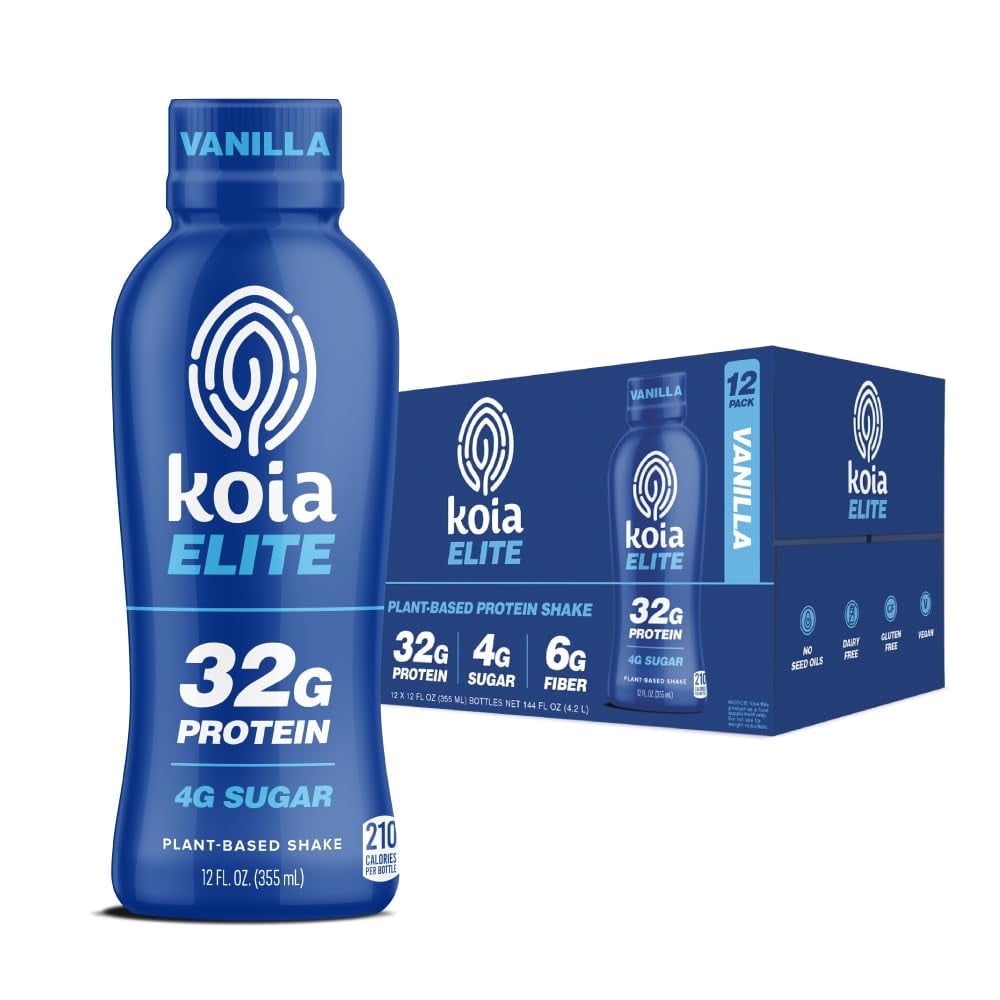 Koia Elite Plant-Based Creamy Nutrition Drink, Vanilla, 12 Fl Oz, 12 ...