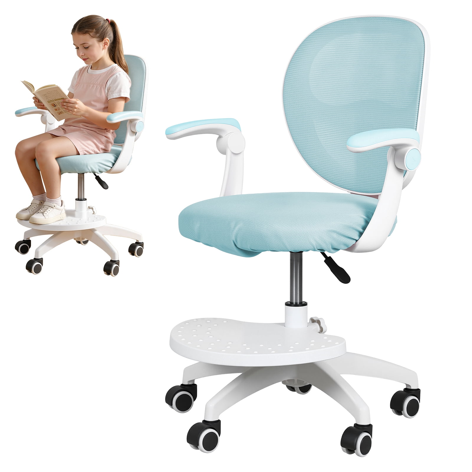 Koiauber Study Chair with Adjustable Footrest Flip Arm,360-degrees ...