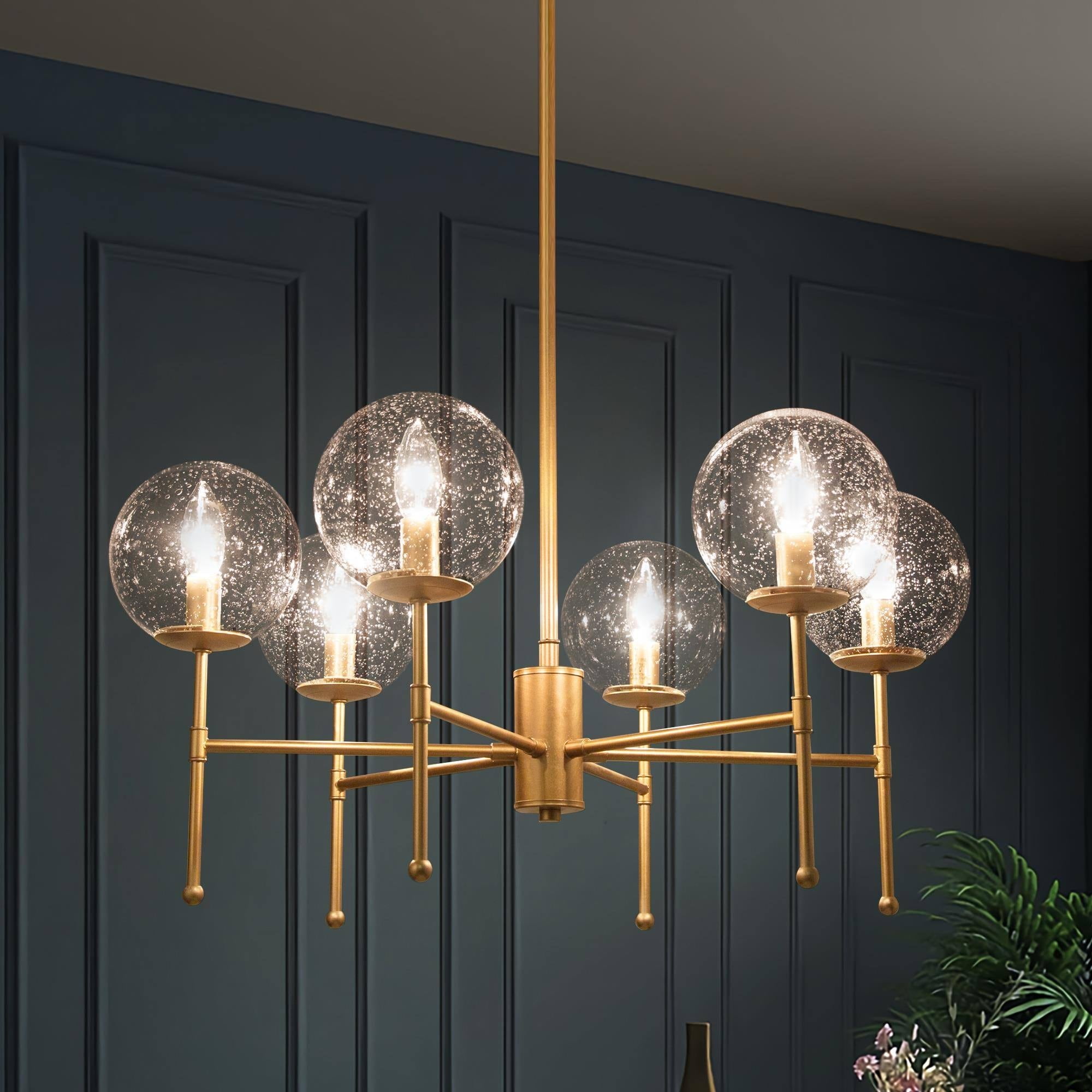 Koini Mid-century Modern 6-light Orb Glass Chandelier Wheel Hanging ...